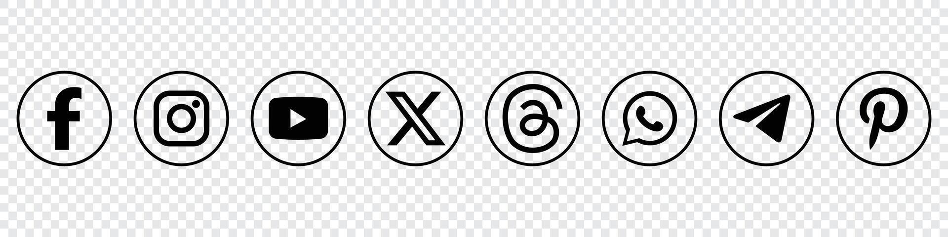 Social media icons. Black colored icon set. Set popular social media ...