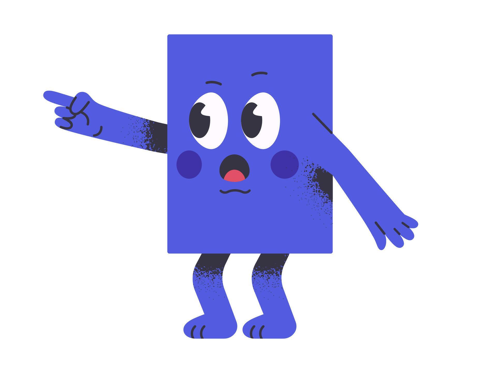 Rectangle character. Funny comic mascot, geometric blue rectangle shape ...