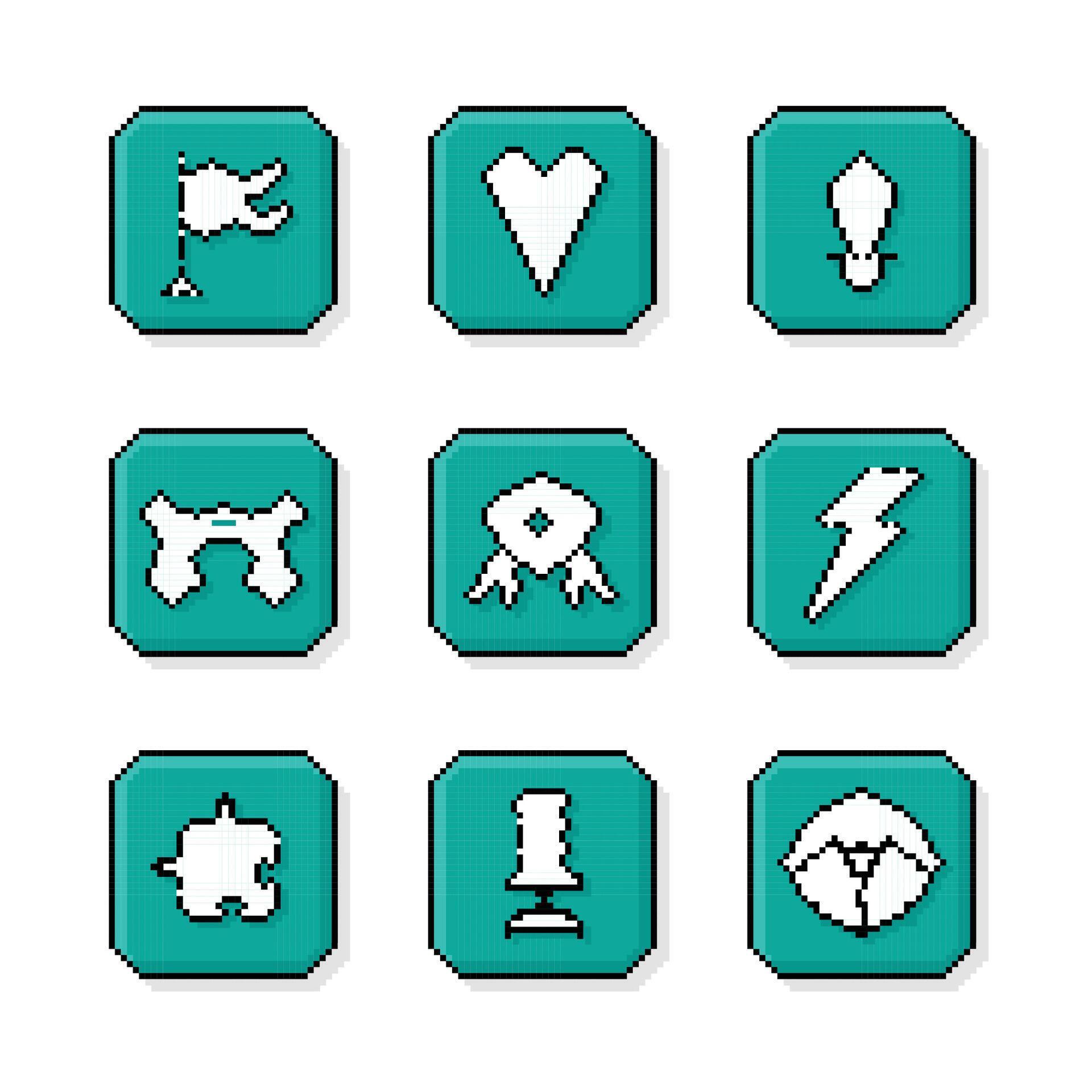 Pixel art, 90s mood, 8bit retro style game icons, set of minimalistic ...