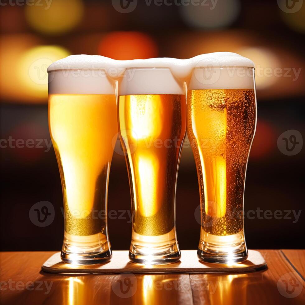 Glasses of cold beer with foam, pint of original premium beer drink, alcohol flavour and holiday ...