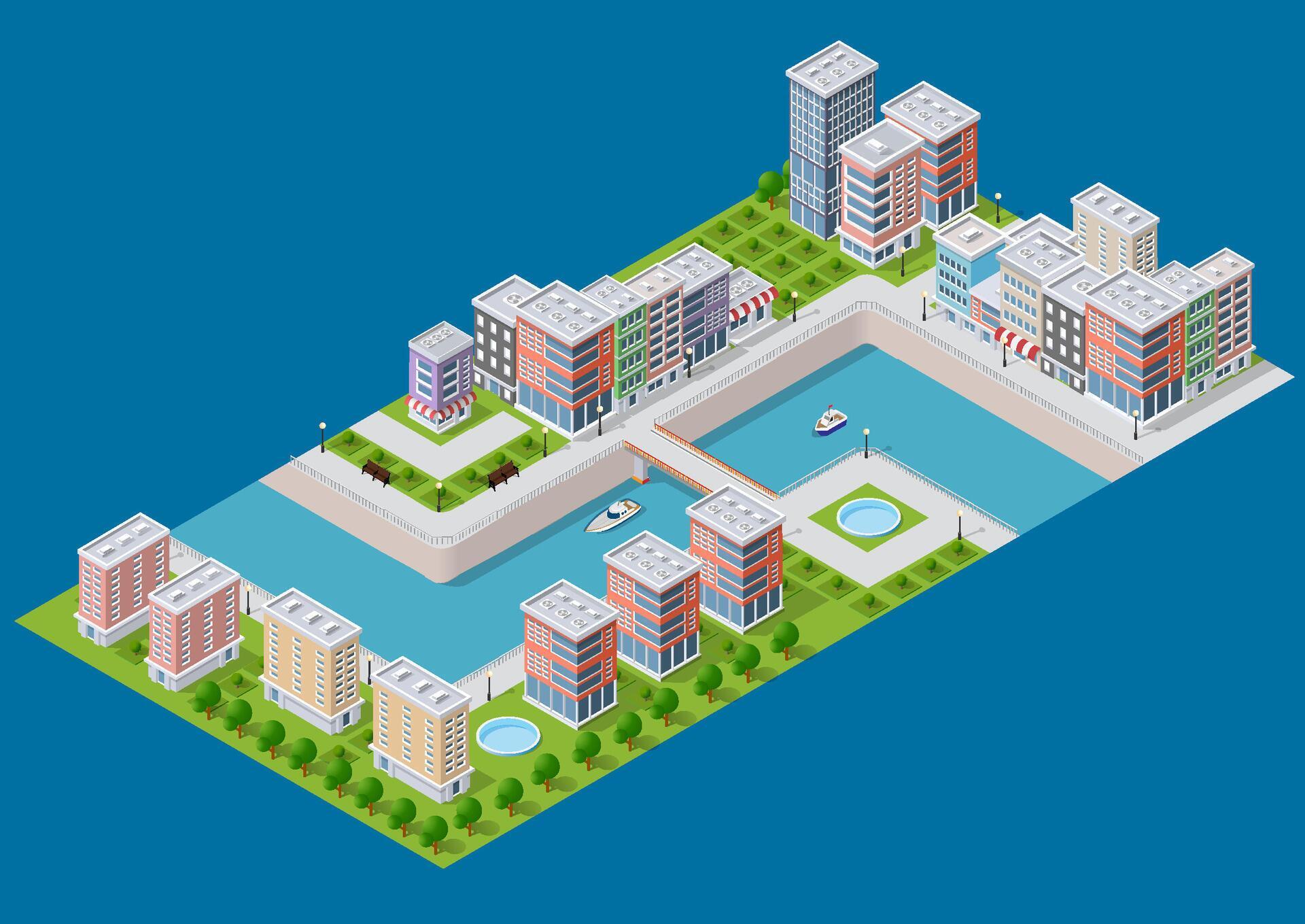 Isometric urban megalopolis top view of the city infrastructure town, street modern, real ...