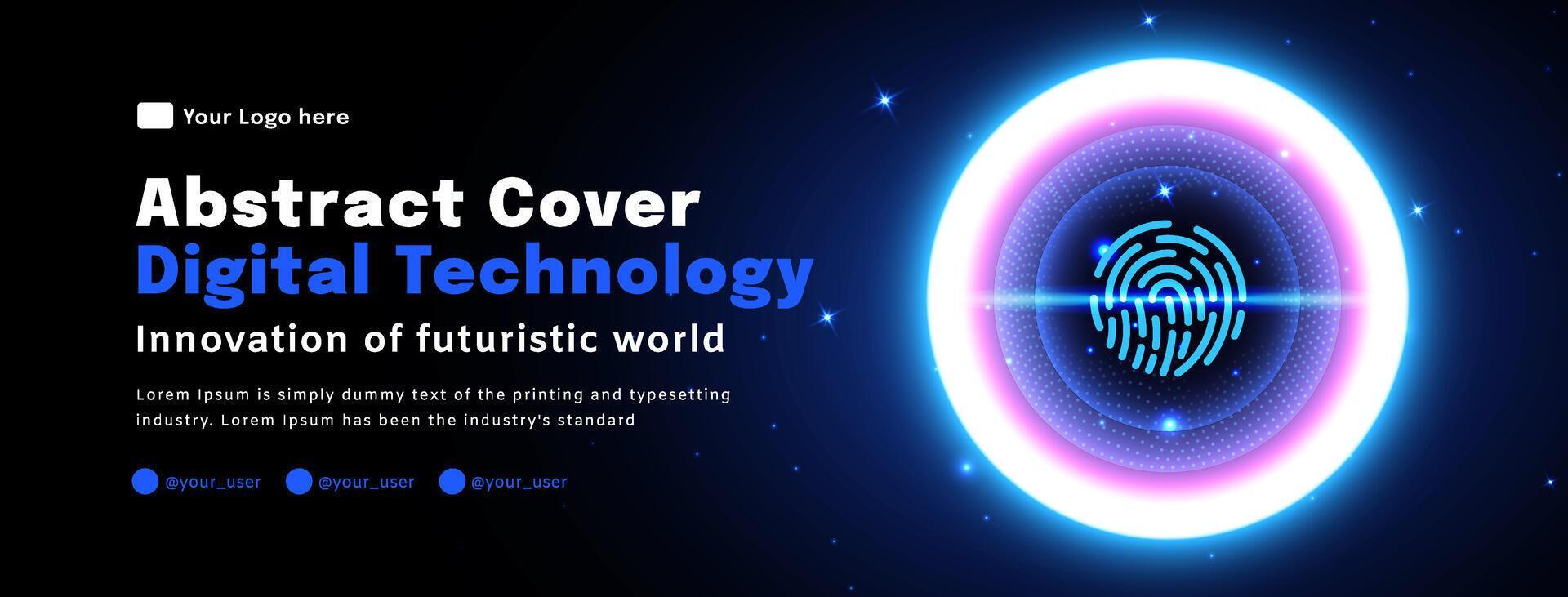 Digital technology poster cover, fingerprint scan blue background ...