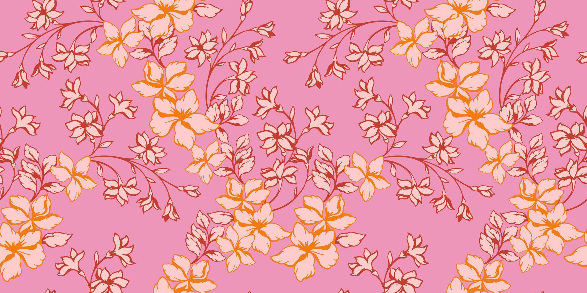 Blooming abstract artistic branches wild flowers seamless pattern. hand ... Blooming abstract artistic branches wild flowers seamless pattern. hand ...