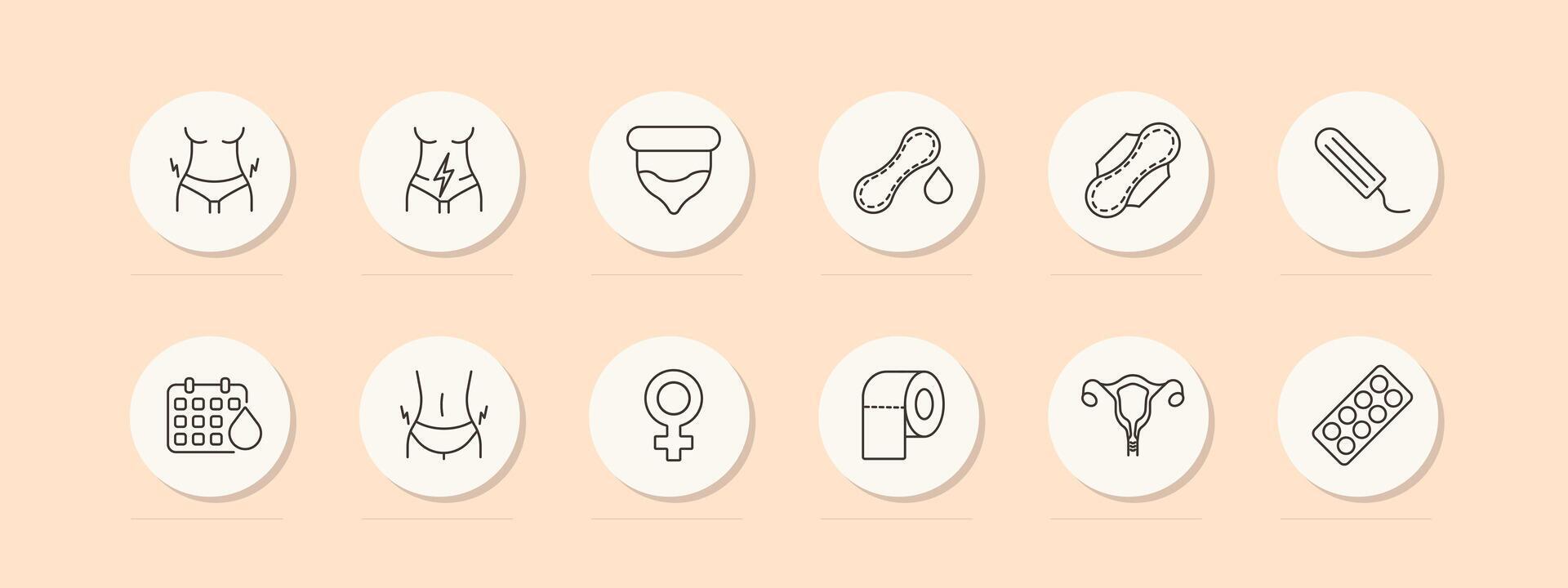Menstruation Set Icon Condom Tampon Pad Pack Of Female Gender Pills