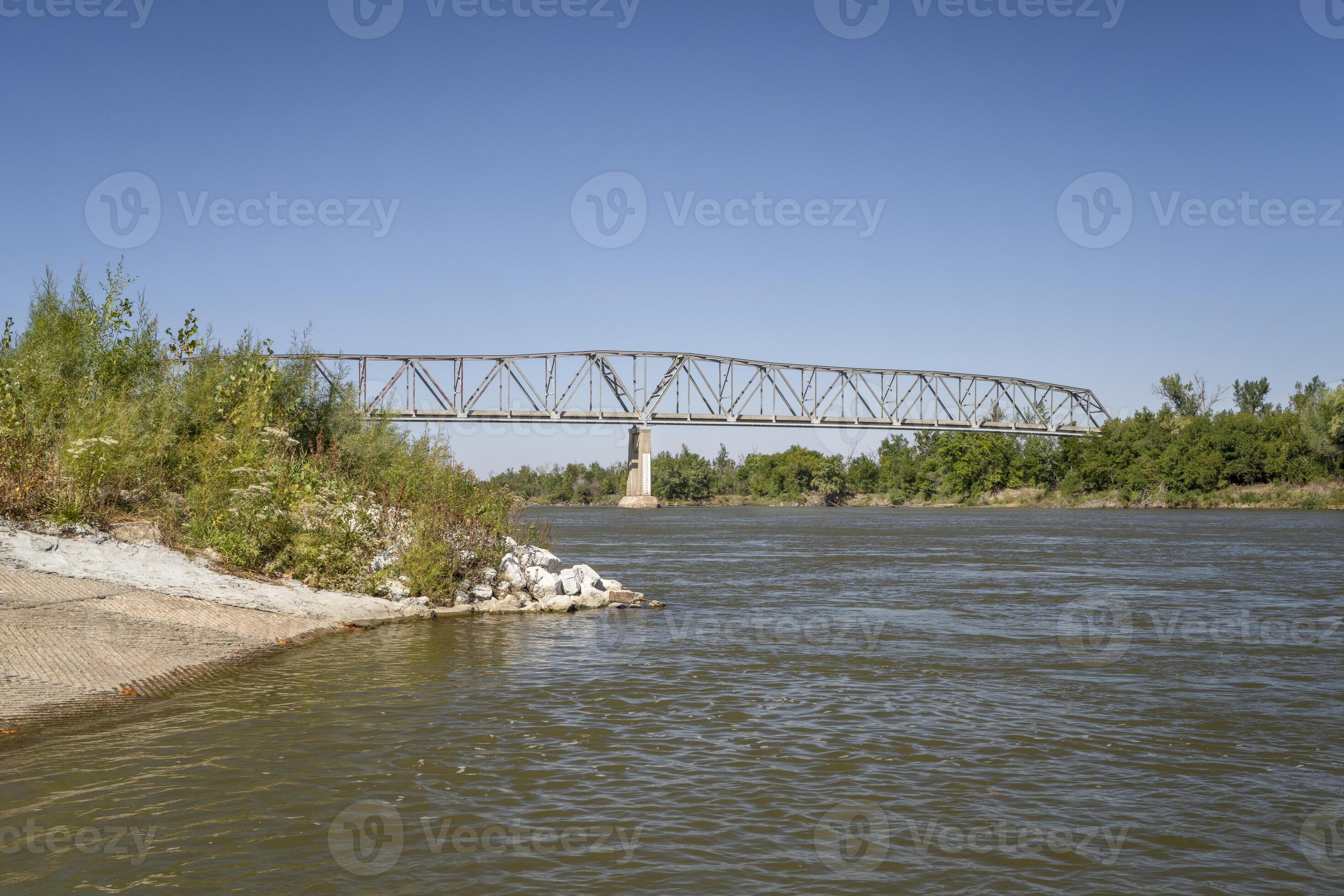 boat ramp and truss bridge over the Missouri River at Brownville, Nebraska 42780289 Stock Photo ...