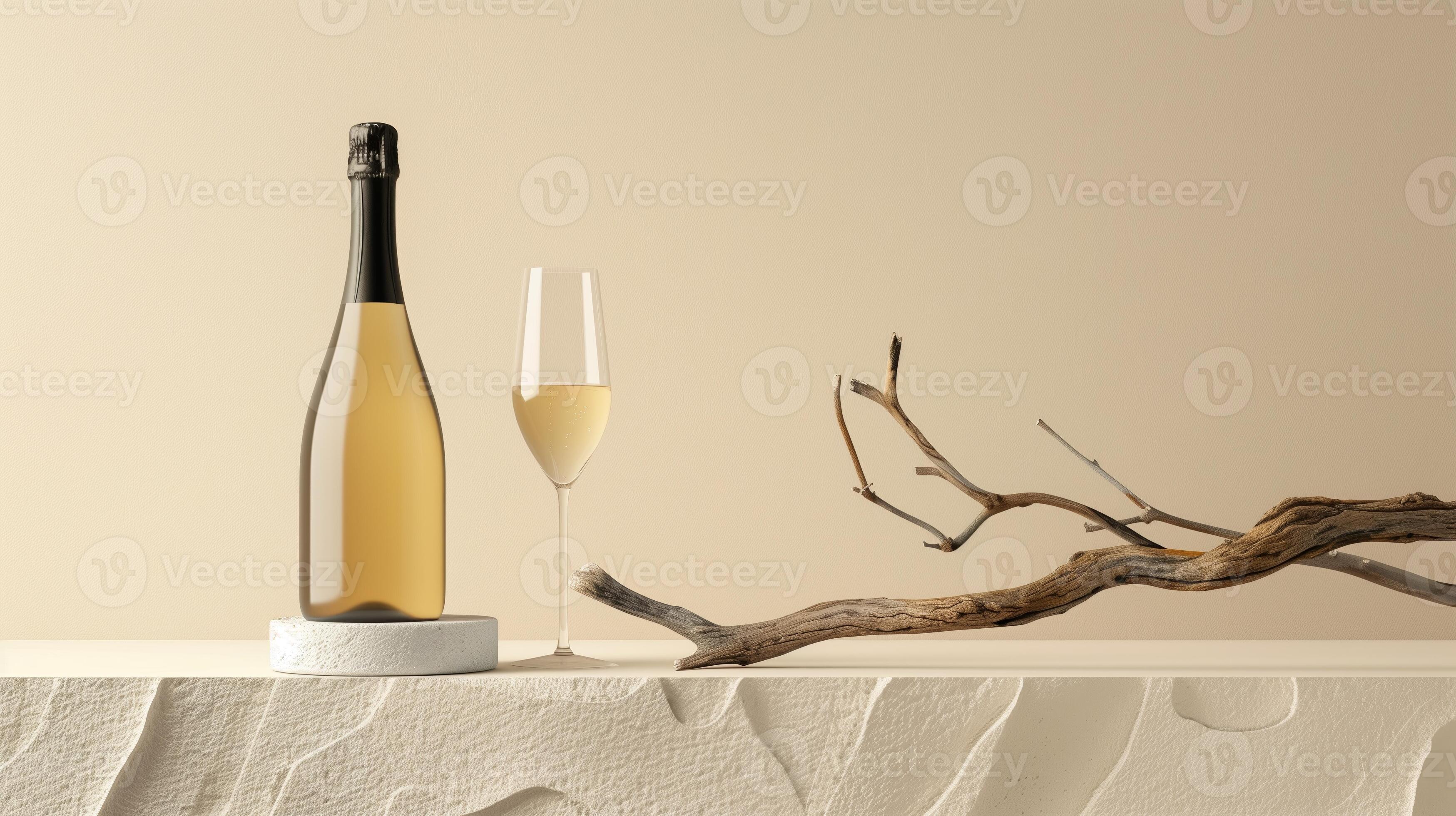 Product photography of a sparkling wine bottle and glass, with a ...