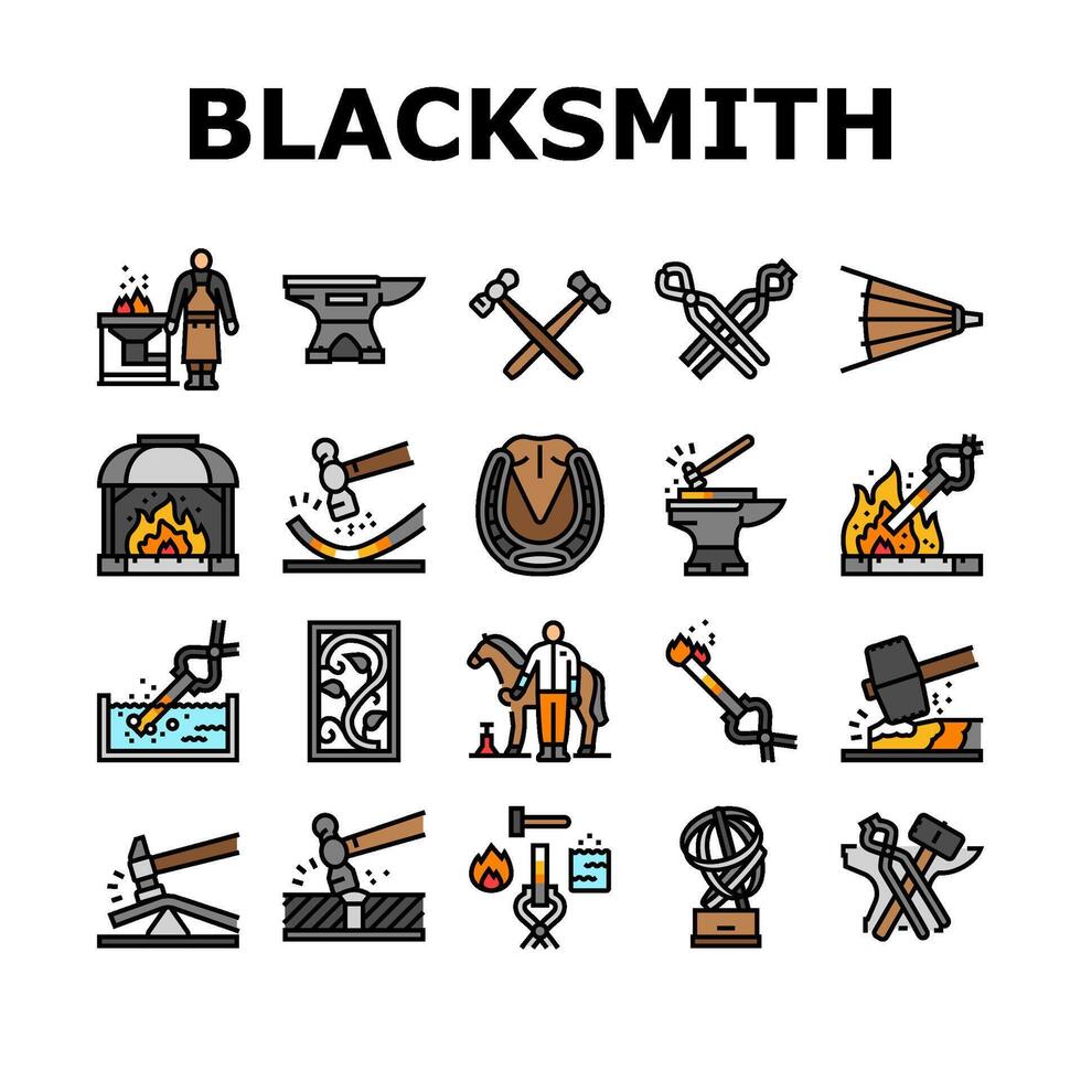 blacksmith forge anvil hammer icons set 42813353 Vector Art at Vecteezy