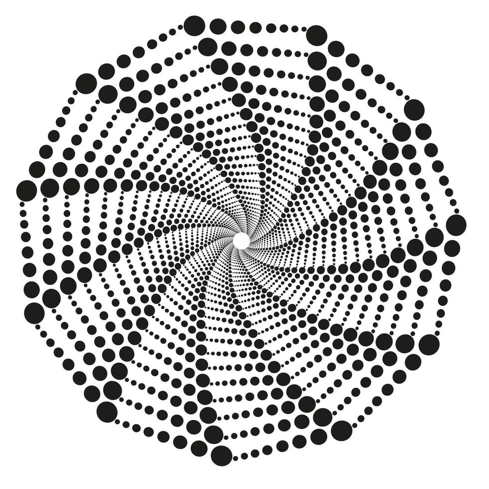 Abstract round pattern in the form of black dots arranged in a circle on a white background ...