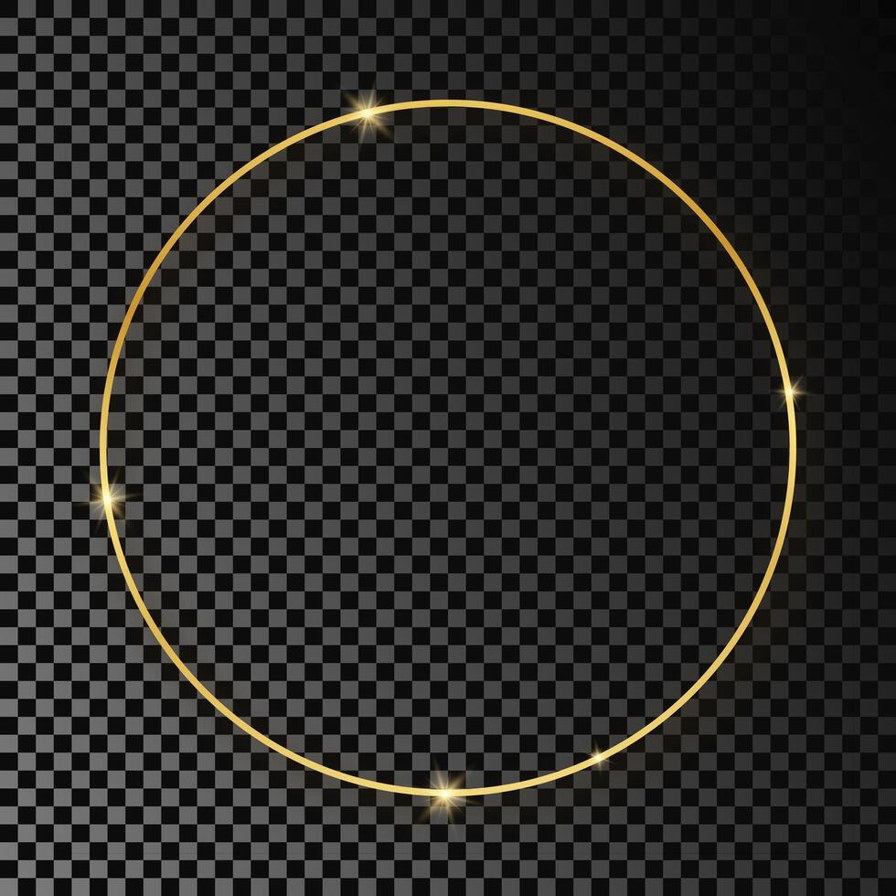 Gold glowing circle frame with shadow isolated on dark background. Shiny frame with glowing ...