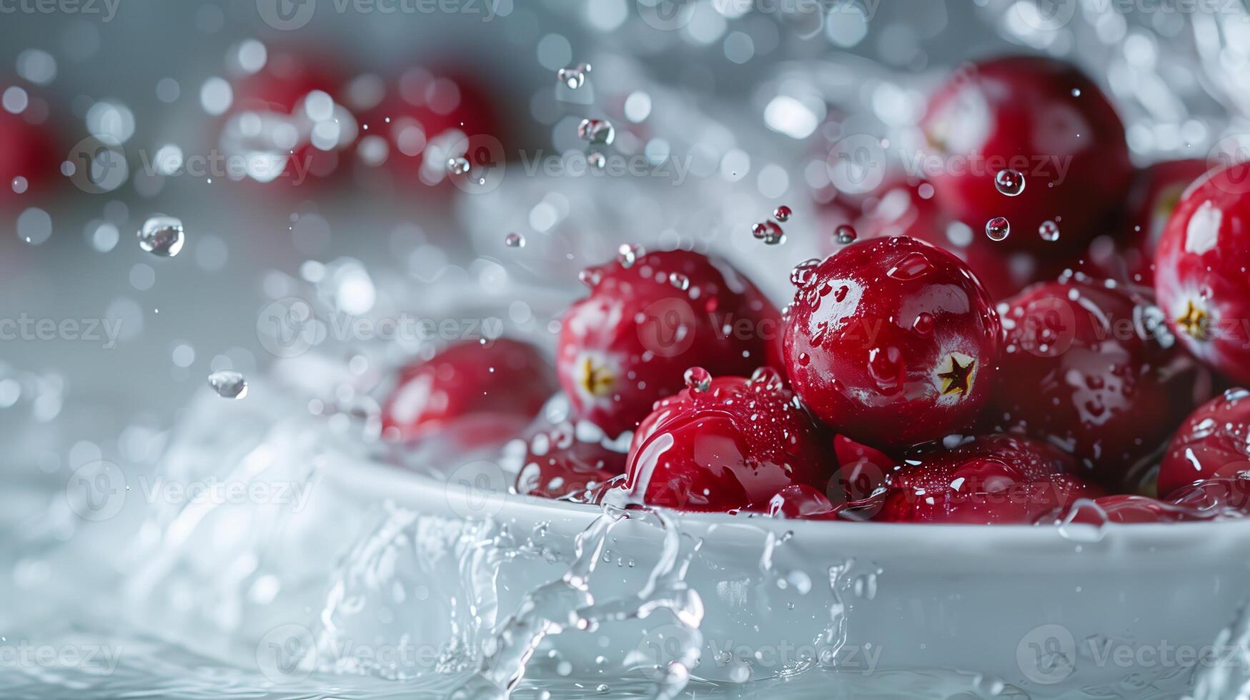 AI generated Fresh cranberries in white water. Generated by artificial intelligence. 42872143 ...