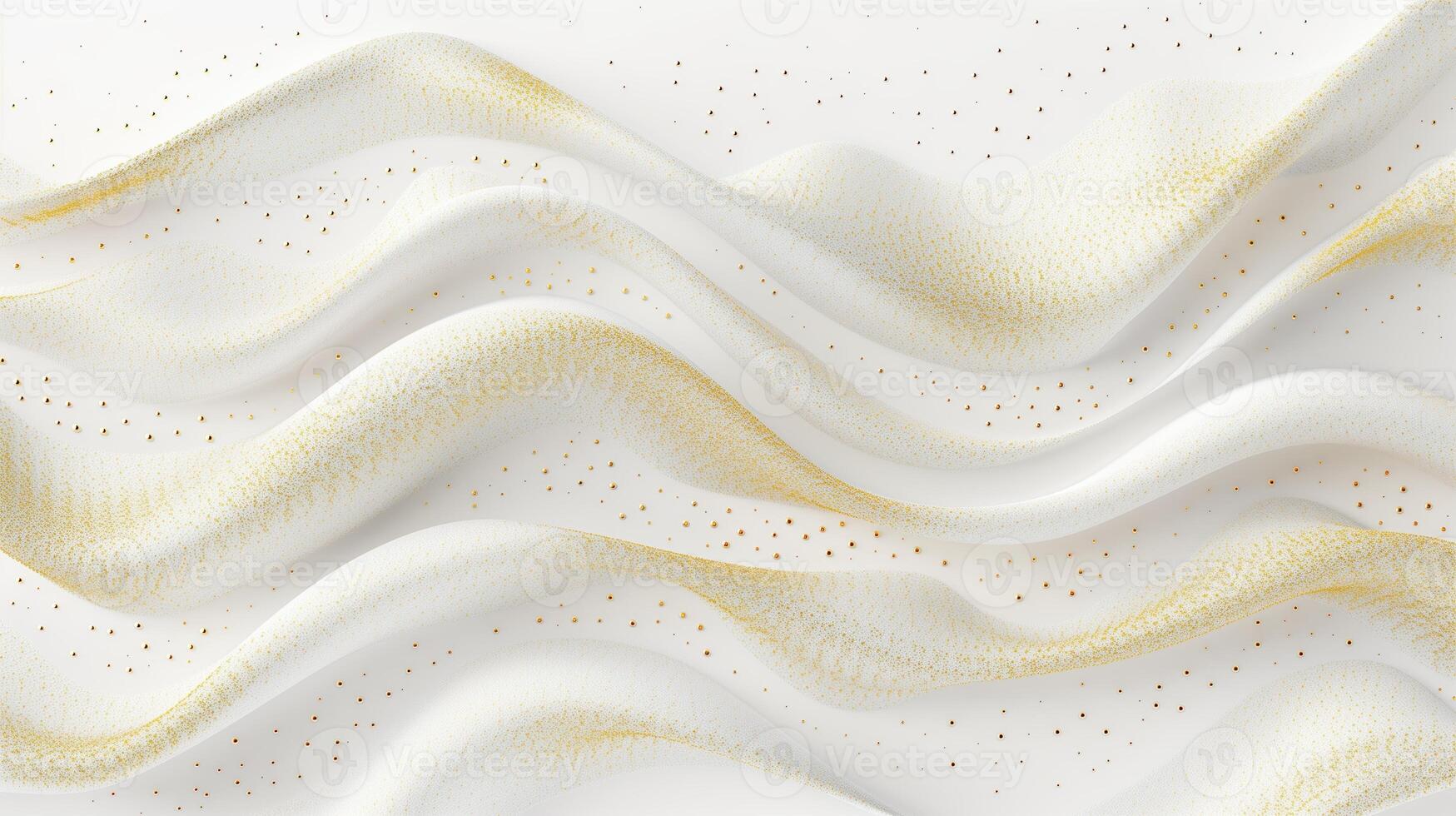AI generated A white waves with golden glittering dots. The gold shimmering particles, luxury ...