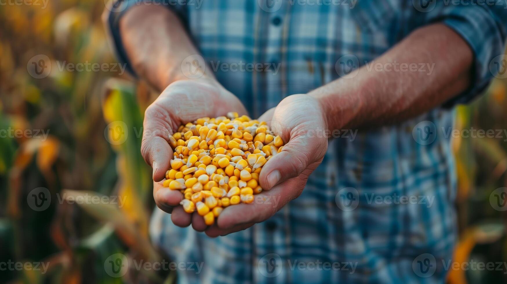Ai Generated A Photo Of A Agriculture Farmer Holding Corn Grains In His Hand Generated By