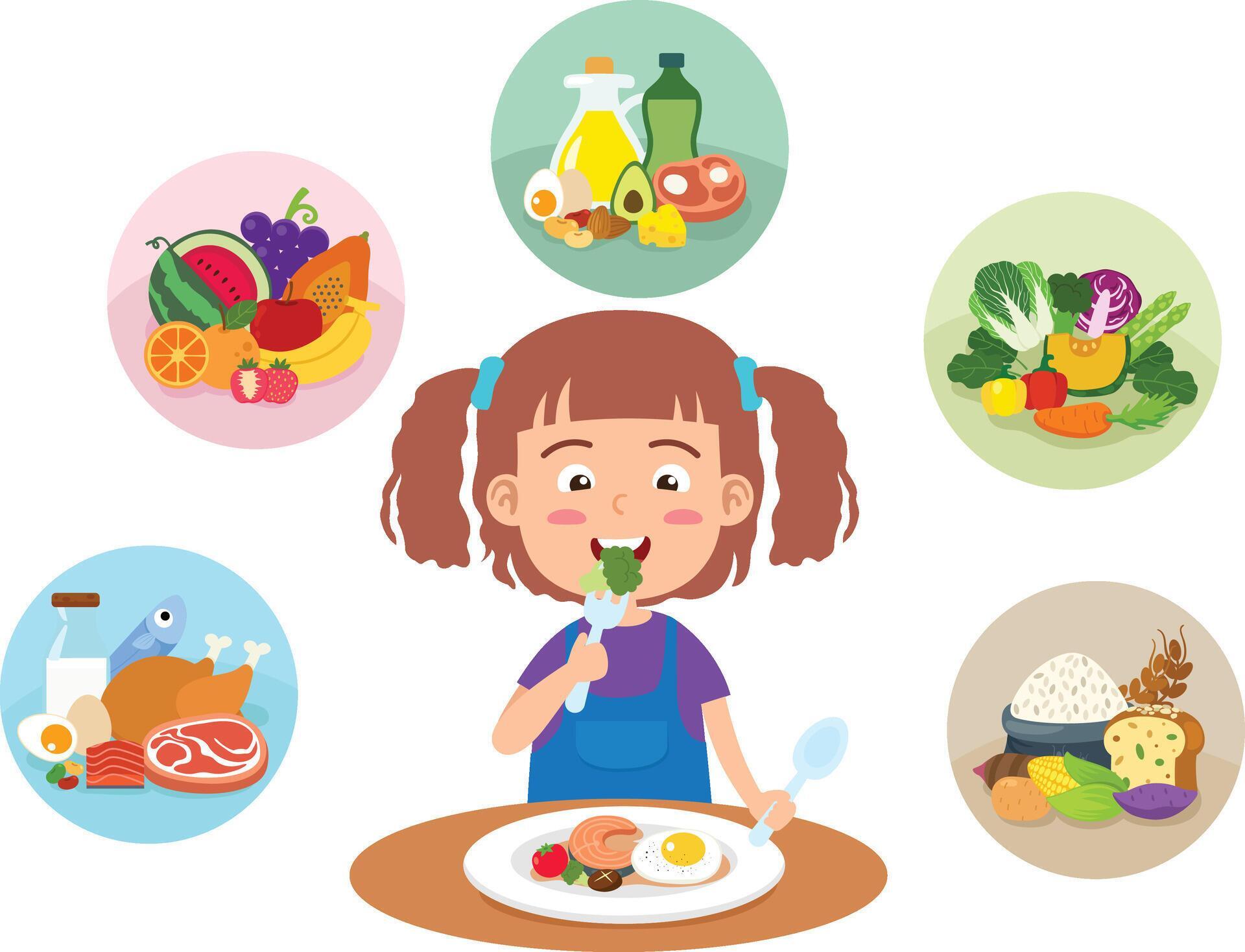 cute girl with the five food group illustration 42877961 Vector Art at ...
