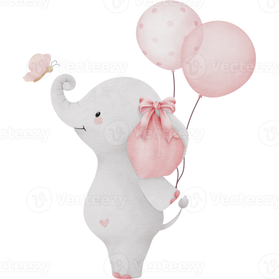 Lovely pink elephant watercolor clipart, Baby Elephant clipart ...