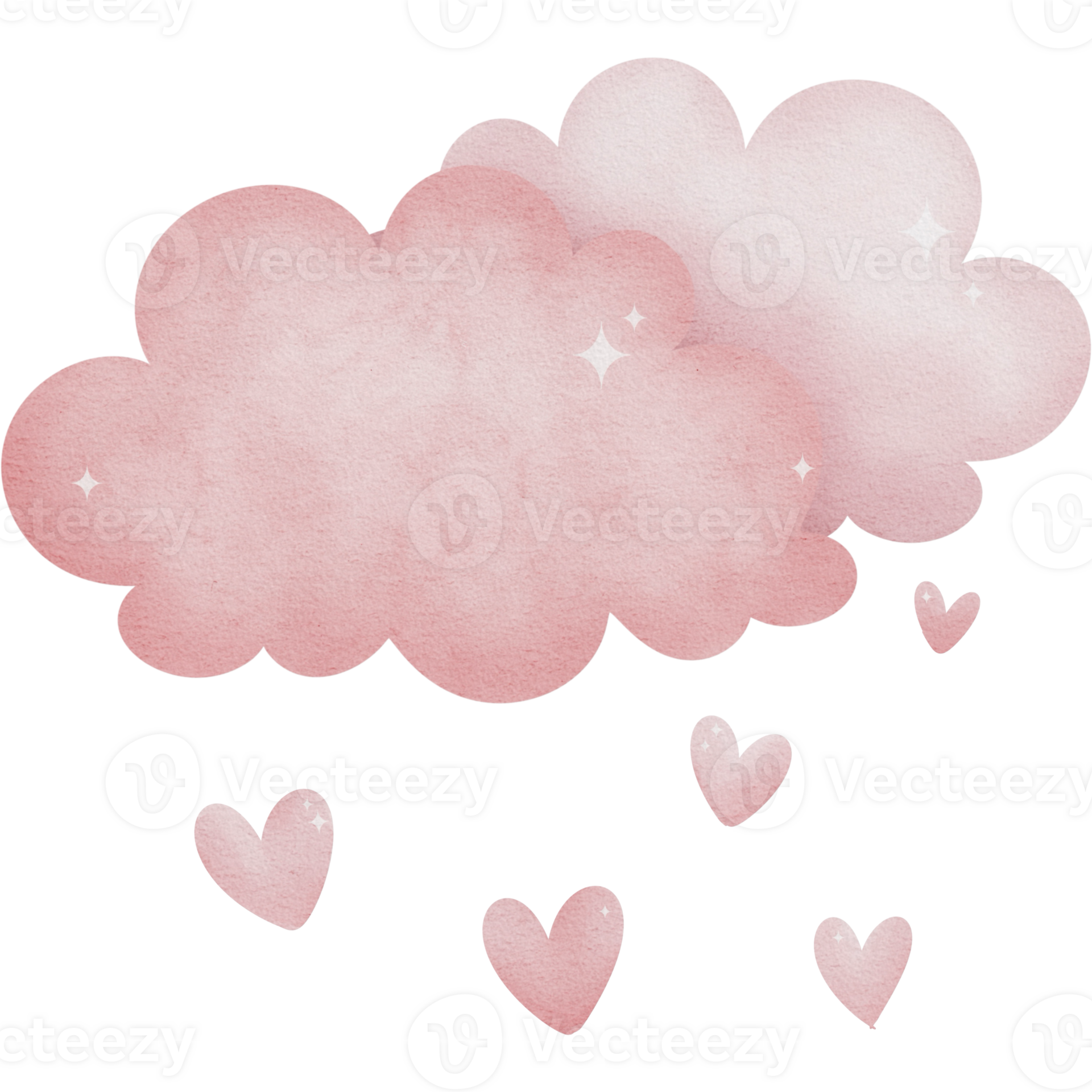 Lovely pink cloud with hearts watercolor clipart, pink cloud clipart ...