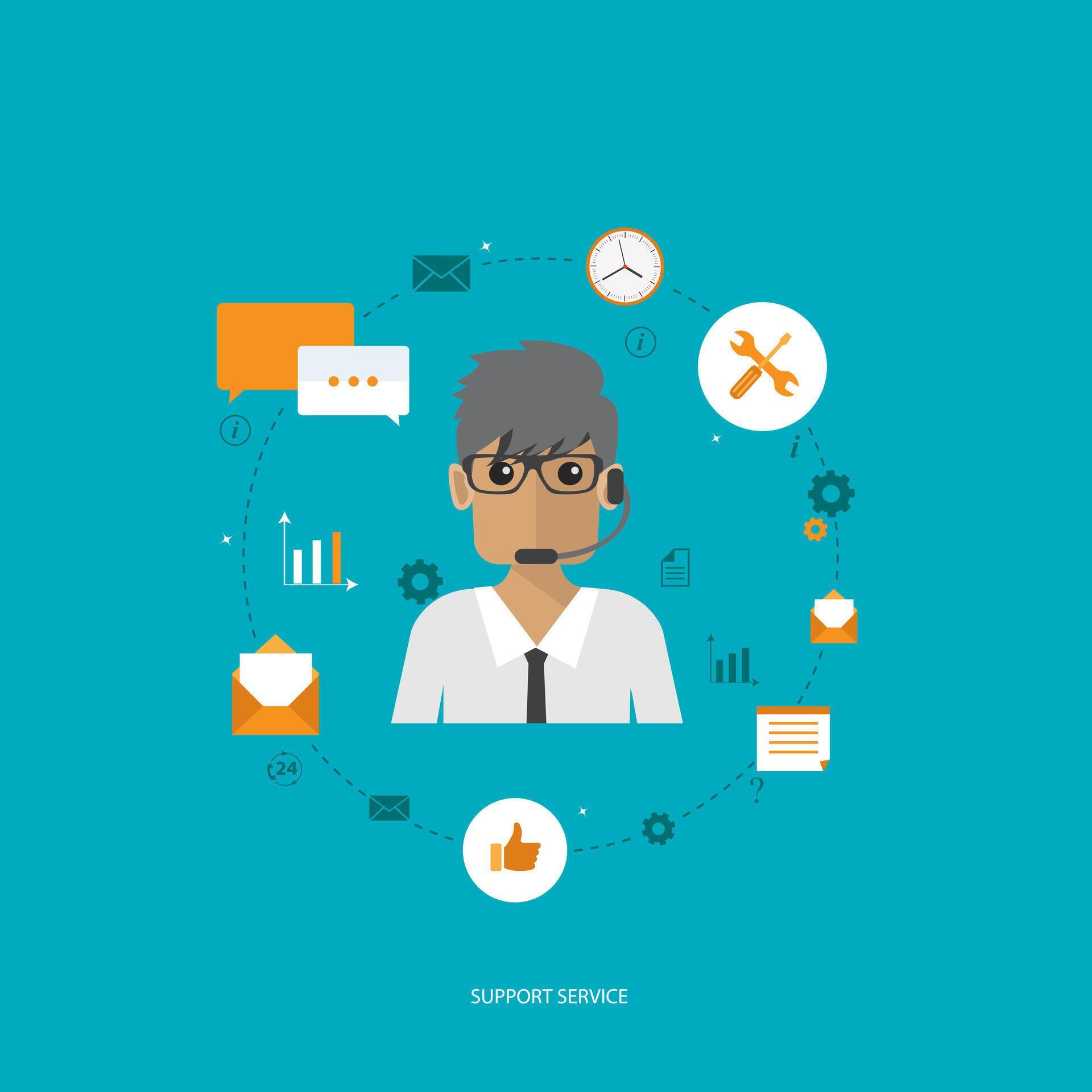 Support service concept. Flat design illustration with icons. Technical ...