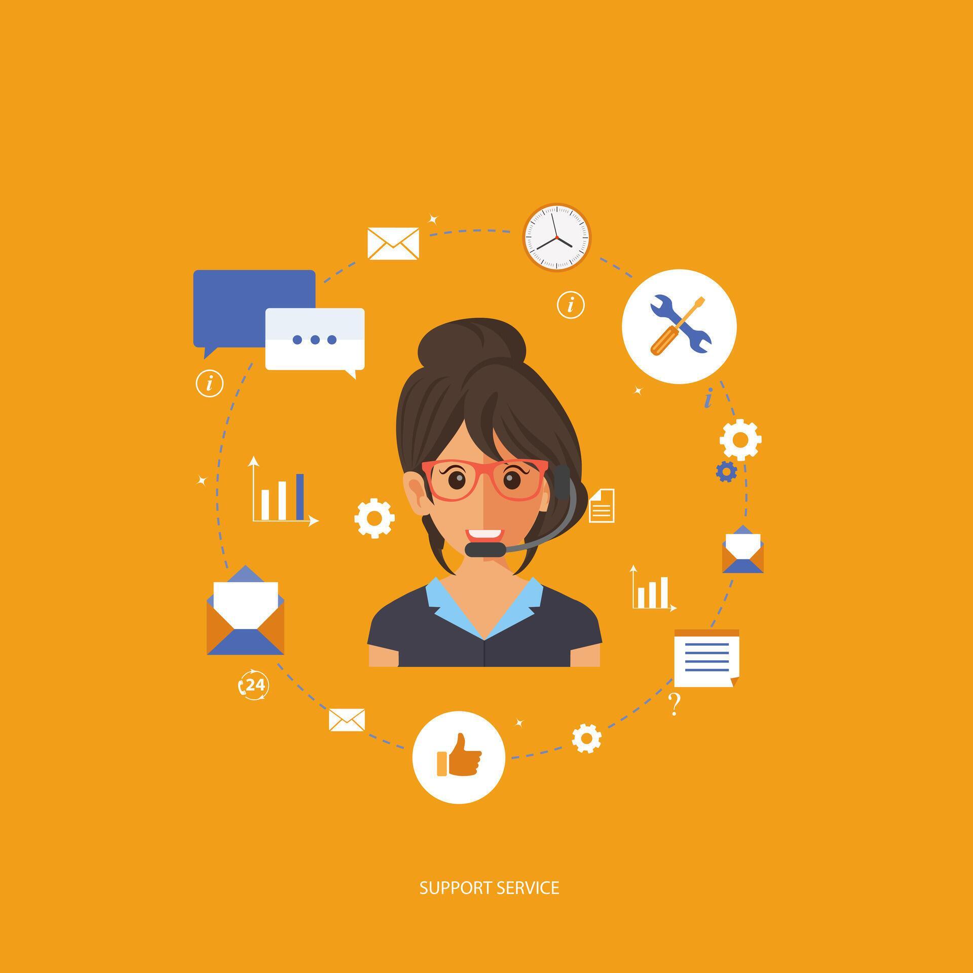 Support service concept. Flat design illustration with icons. Technical ...