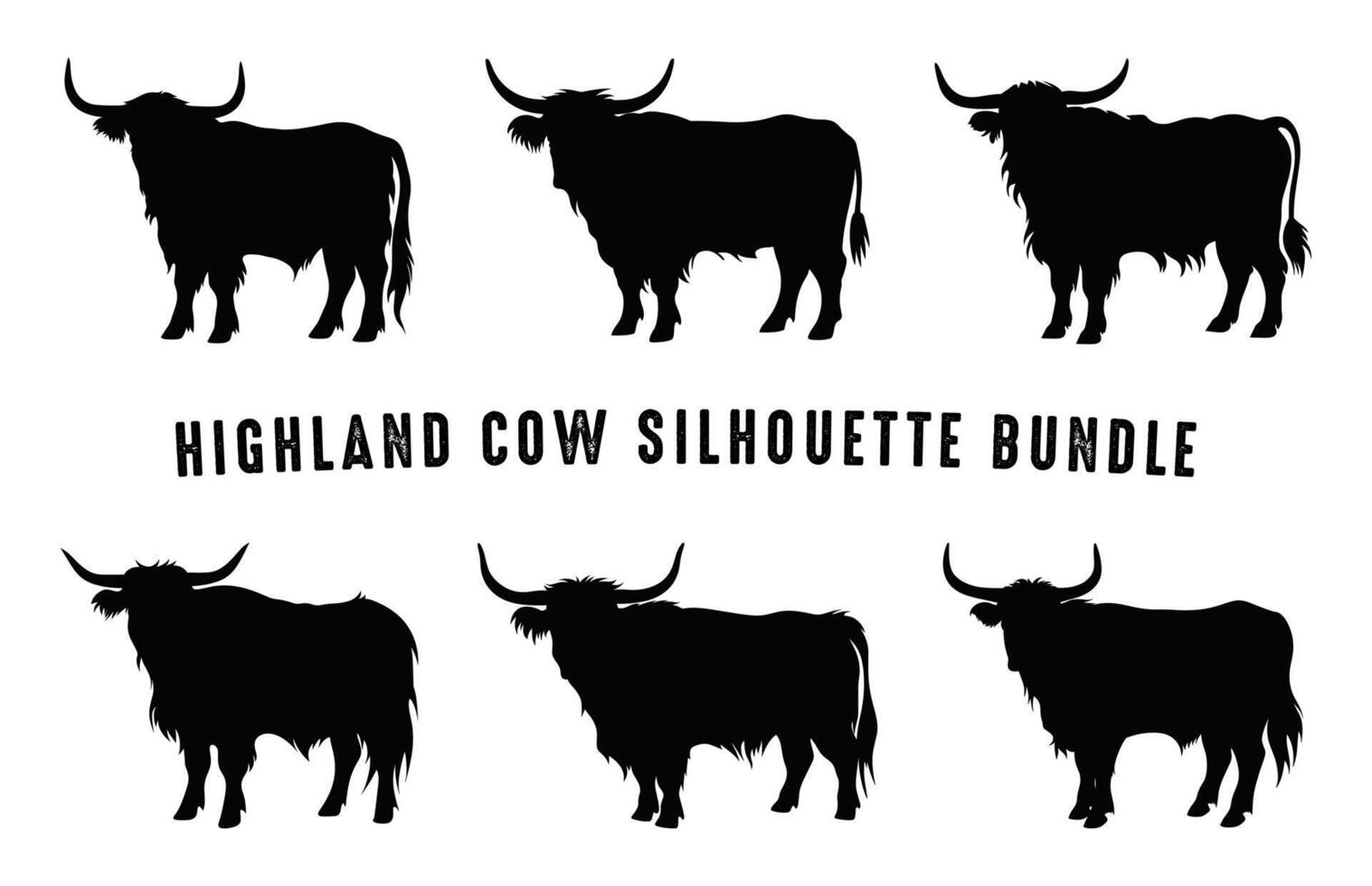 Highland Cattle Silhouettes Set Highland Cow Silhouette Black Clipart Bundle 42885592 Vector