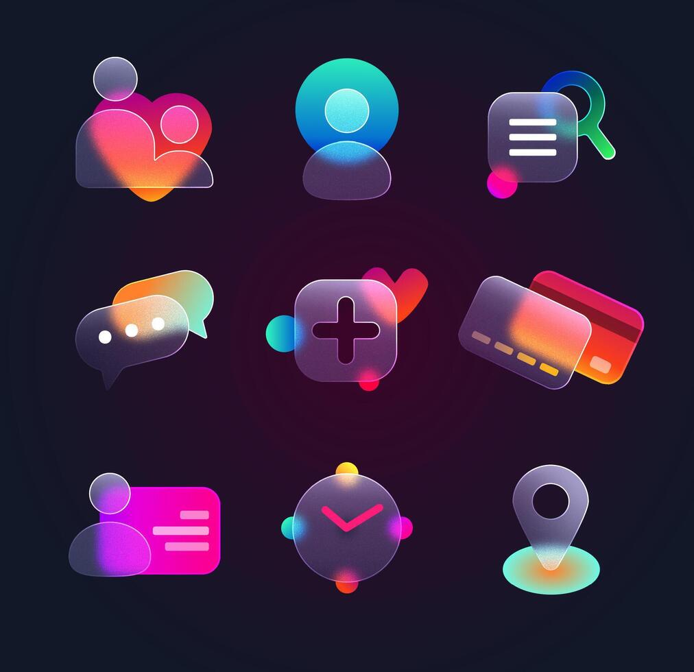 Realistic set of glassmorphism ui icons for website or mobile app ...