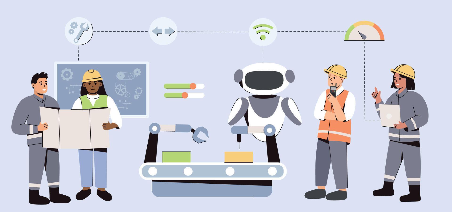 AI engineering industry. Flat team of engineers use artificial ...