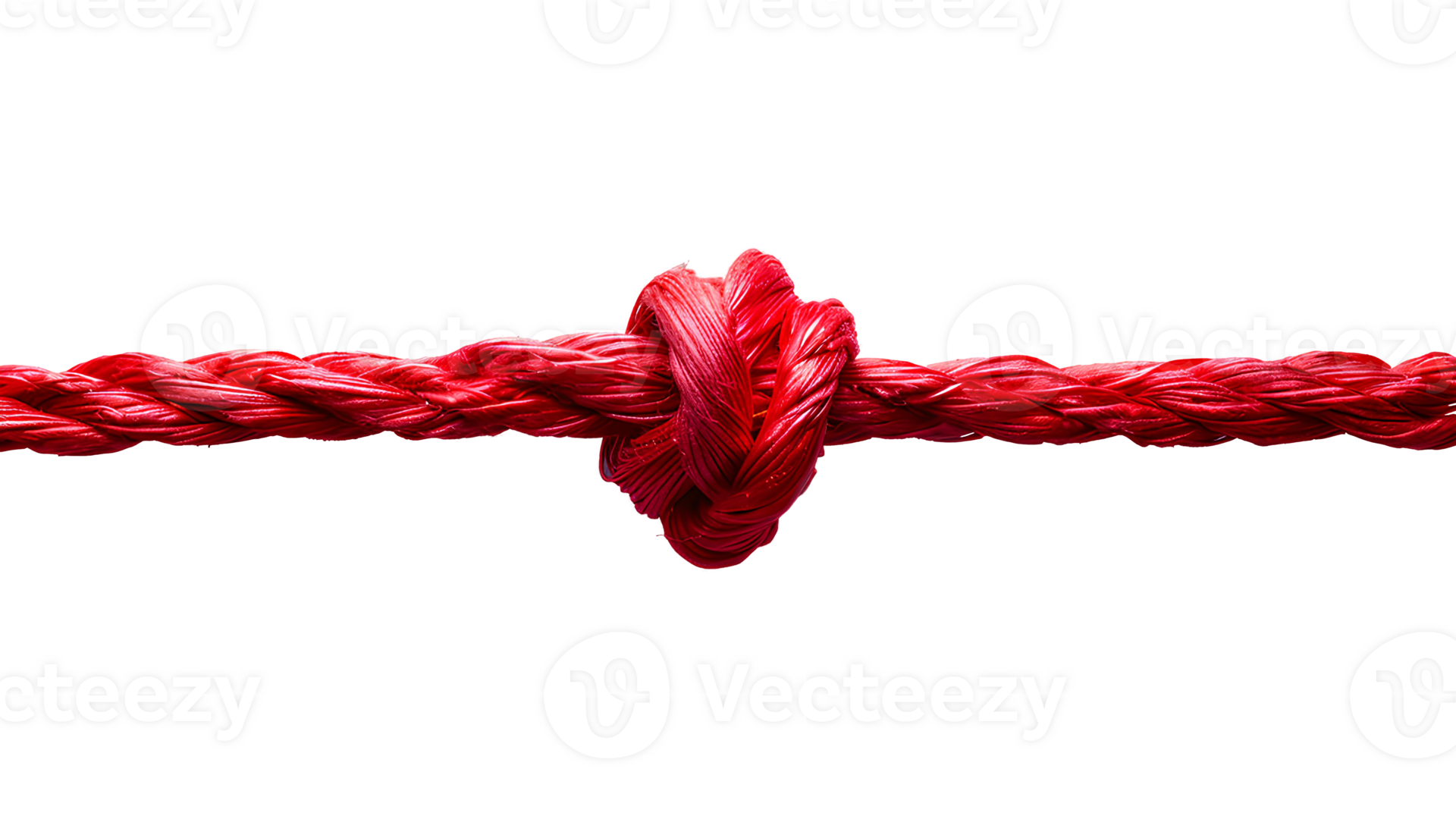 Red rope with knot . Red thick string with rope in the middle isolated. Shoe lace string ...