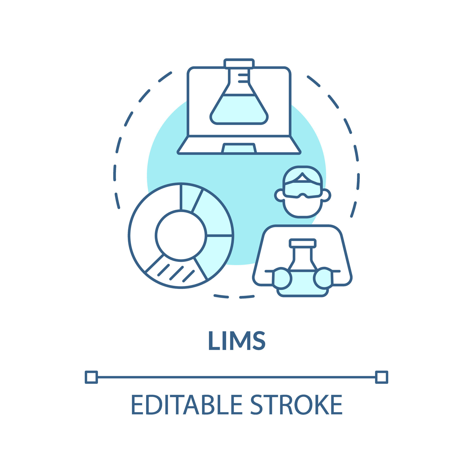 LIMS soft blue concept icon. Laboratory information management, sample tracking. Personal ...