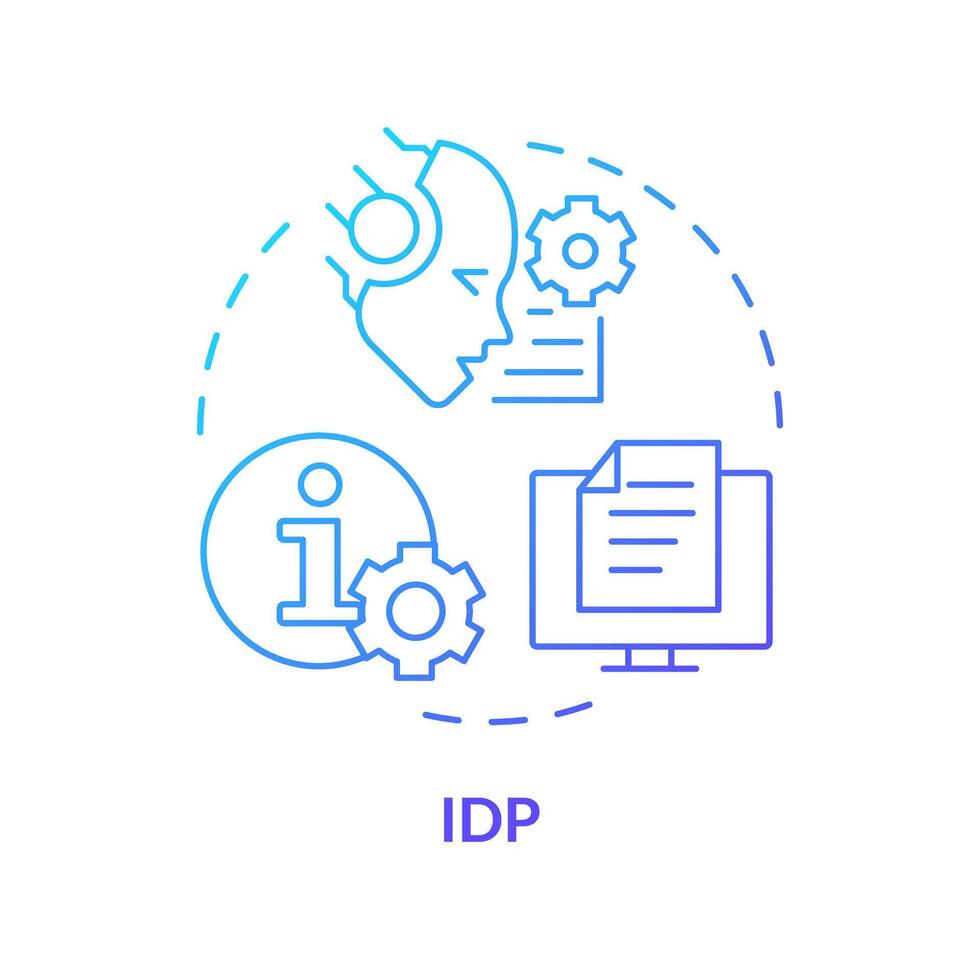 IDP ai blue gradient concept icon. Intelligent document processing. Data management. Round shape ...