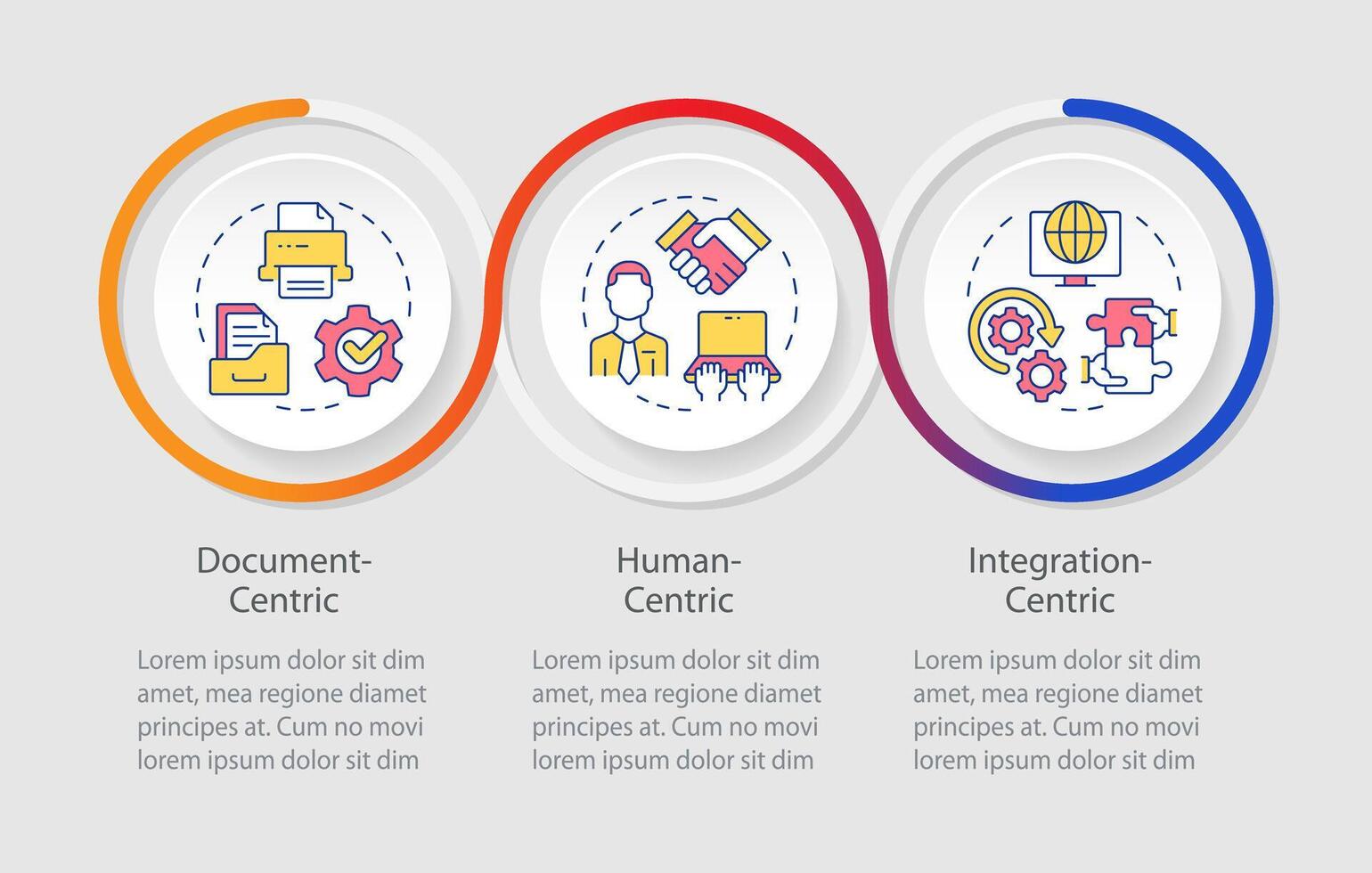 Centric business process management loop infographic template. Data visualization with 3 steps ...