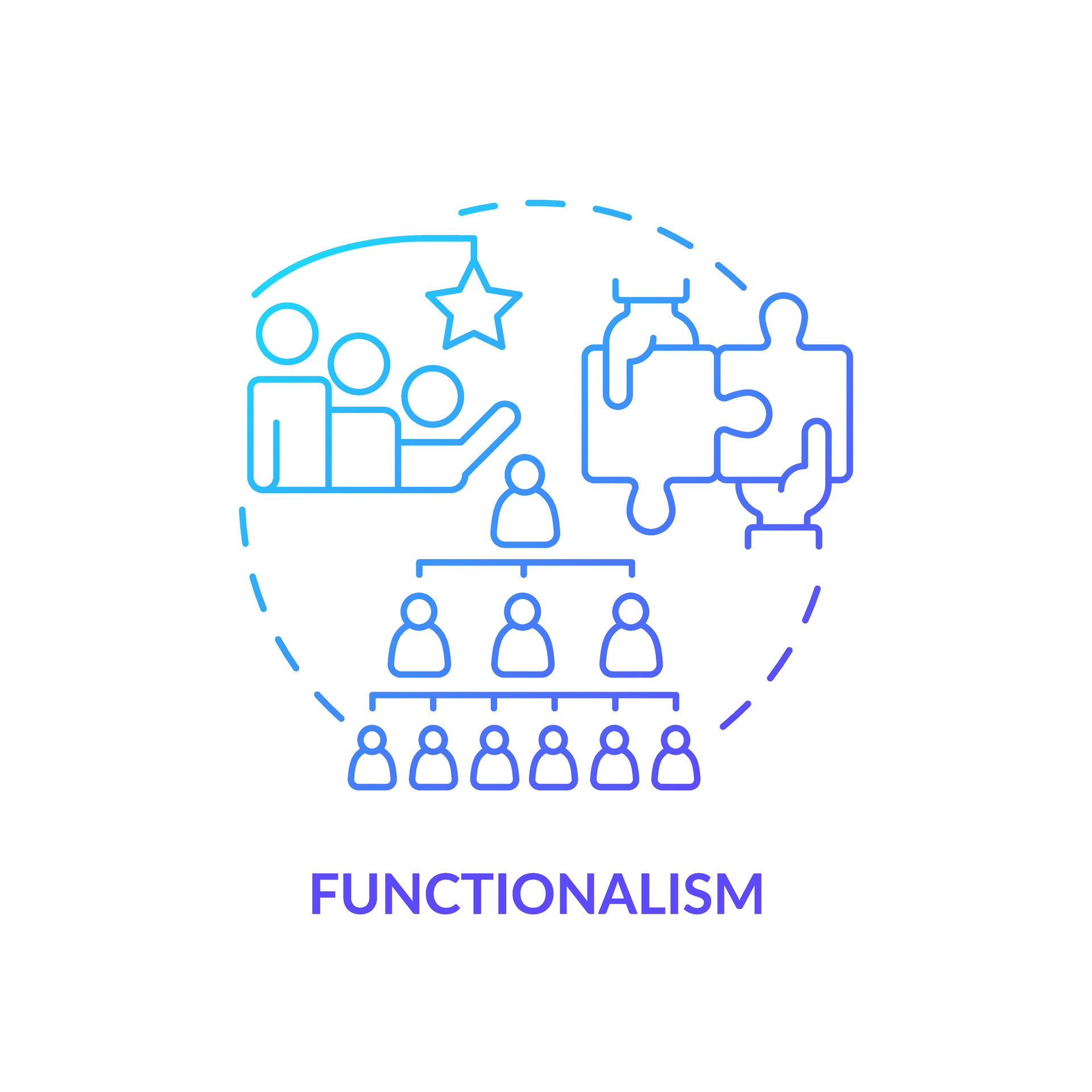 Functionalism blue gradient concept icon. Theory of social stratification. Social hierarchy ...