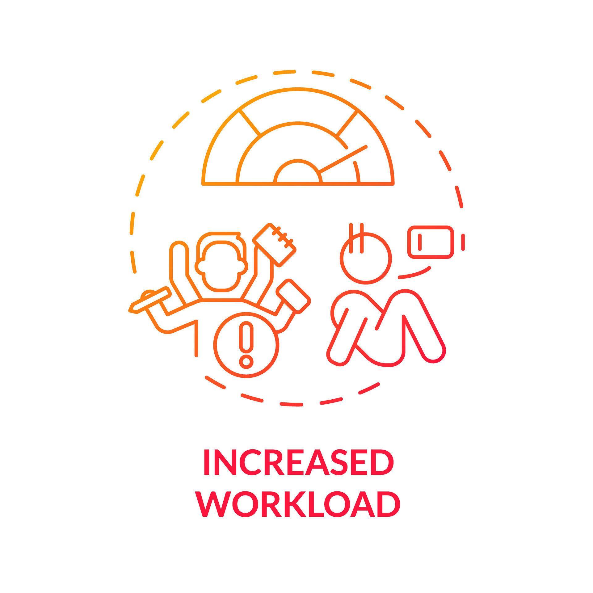 Increased workload red gradient concept icon. High stress level due to work. Multitasking ...