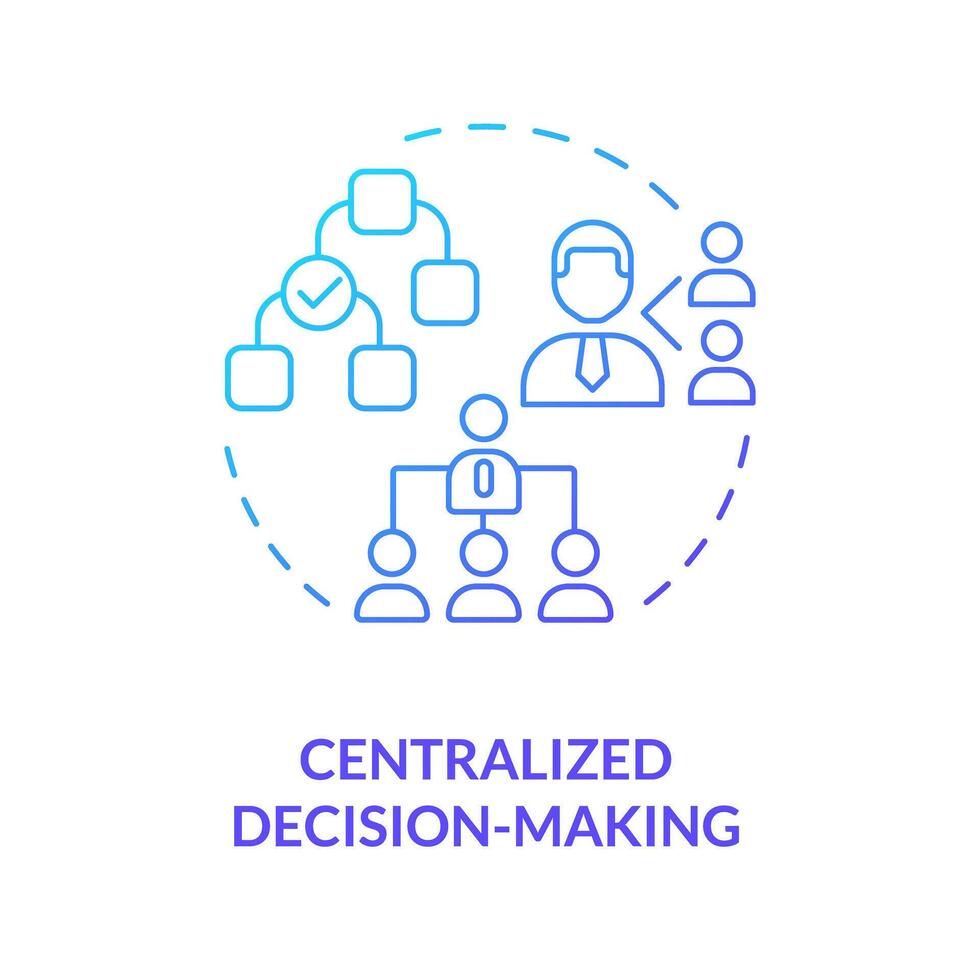 Centralized decision-making blue gradient concept icon. Senior leaders make decisions. Round ...