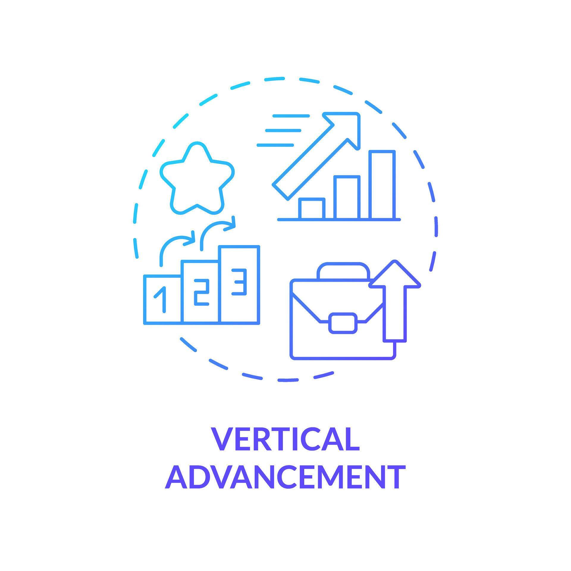 Vertical advancement blue gradient concept icon. Career progression ...