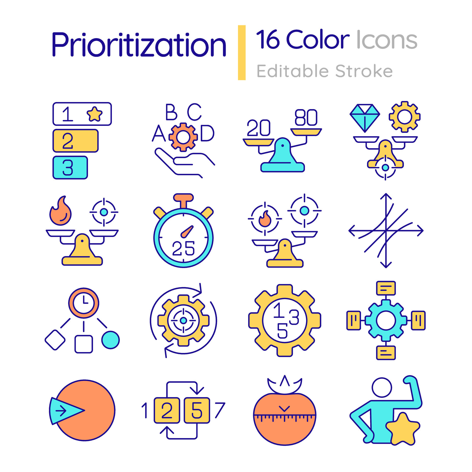 Prioritization Methods Rgb Color Icons Set Time Management Process Optimization Scheduling