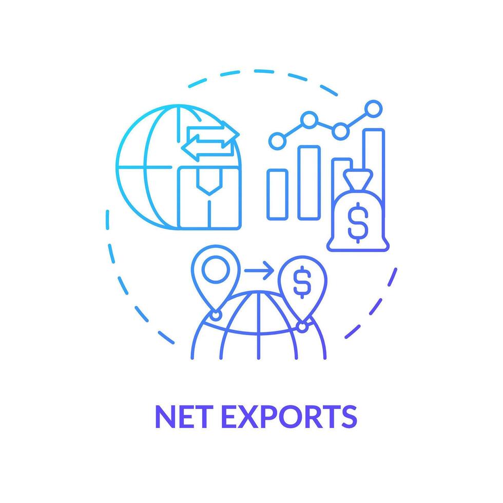 Net exports blue gradient concept icon. National economic. Global ...