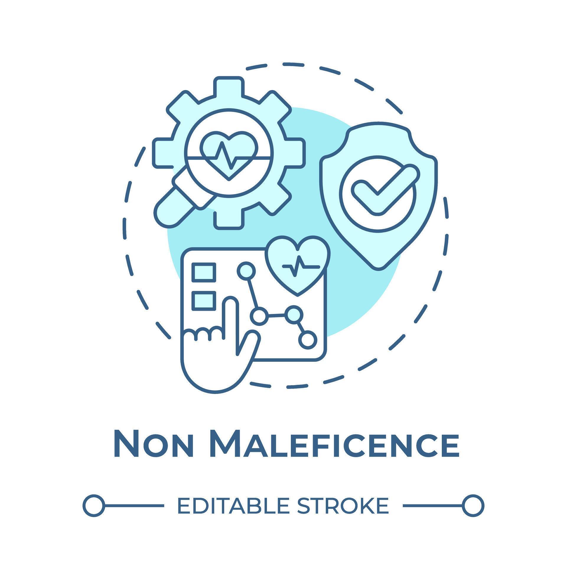 Non maleficence soft blue concept icon. Principle of bioethics. Patient care and protection. Do ...