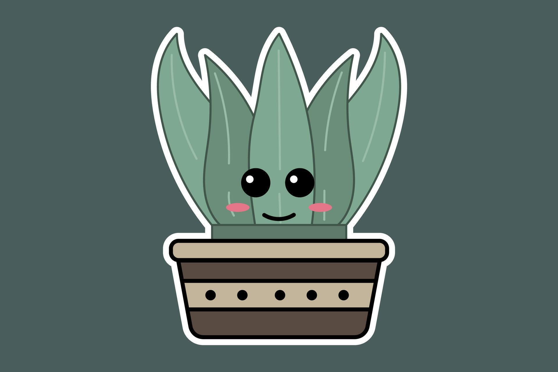 Cute Kawaii Cactus In Pot Illustration 42891588 Vector Art At Vecteezy