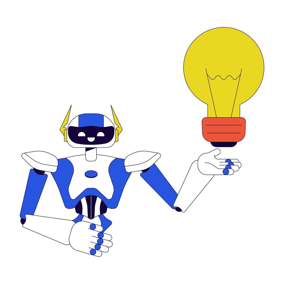 Robot Assistant Generating Idea 2d Linear Cartoon Character Technology Innovation Robotics