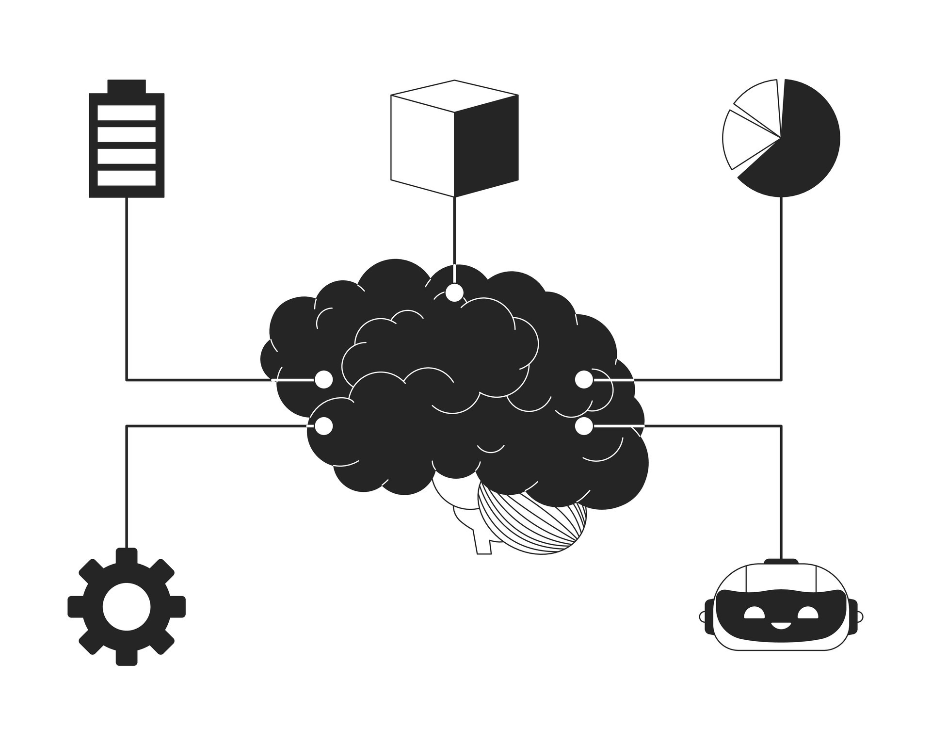Digital Brain Machine Learning Black And White 2d Line Cartoon Object Artificial Intelligence