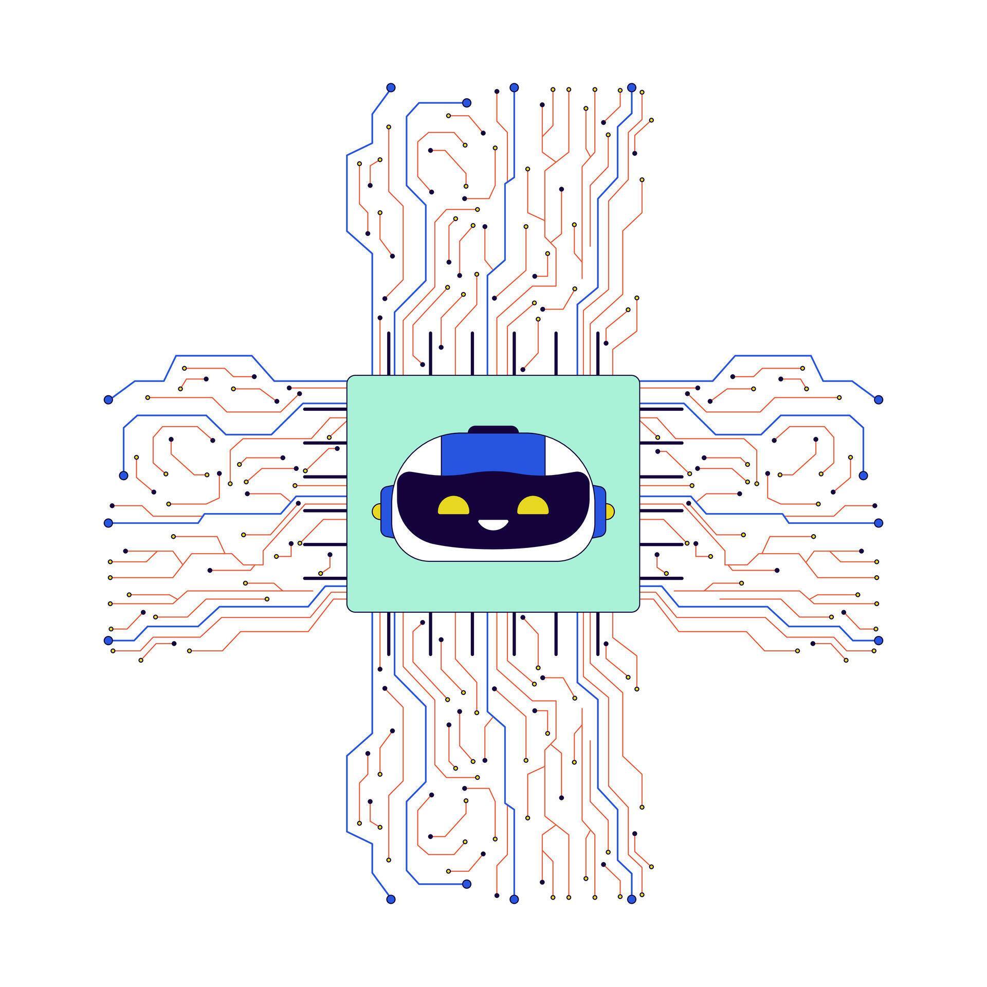 Ai Microchip Cpu 2d Linear Cartoon Object Artificial Intelligence Chip Circuit Isolated Line