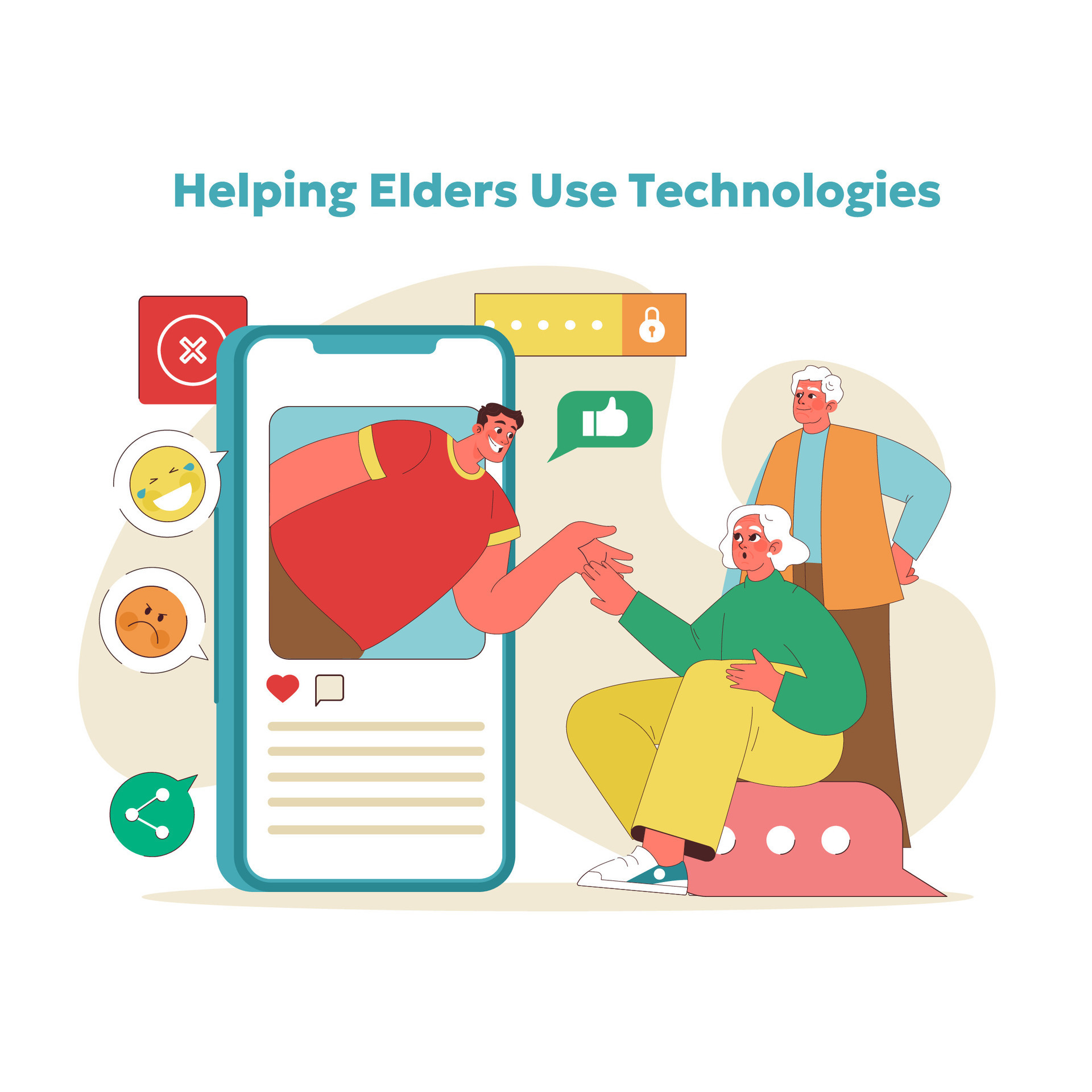 Intergenerational tech tutorial concept. illustration 42894618 Vector ...