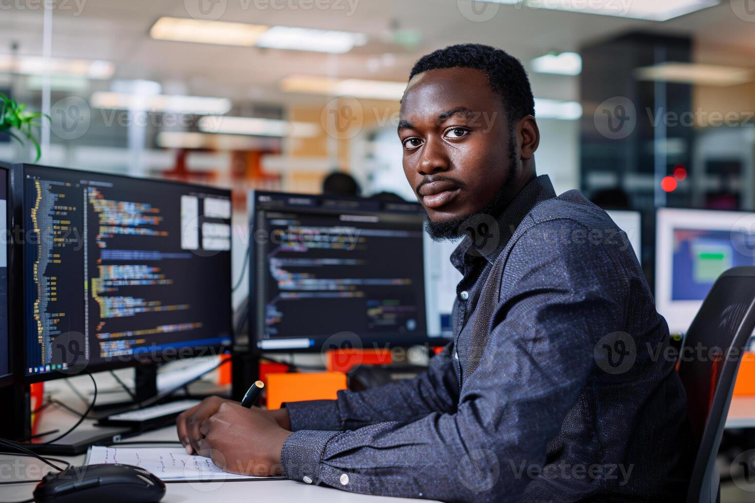 AI generated African american programmer sitting near computer monitor 42969482 Stock Photo at ...