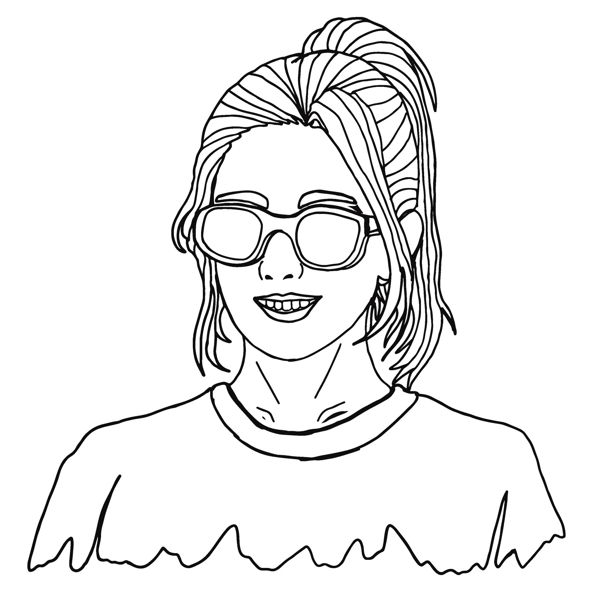 Summer Theme Beautiful Woman Wearing Sunglasses Line Art 42972099