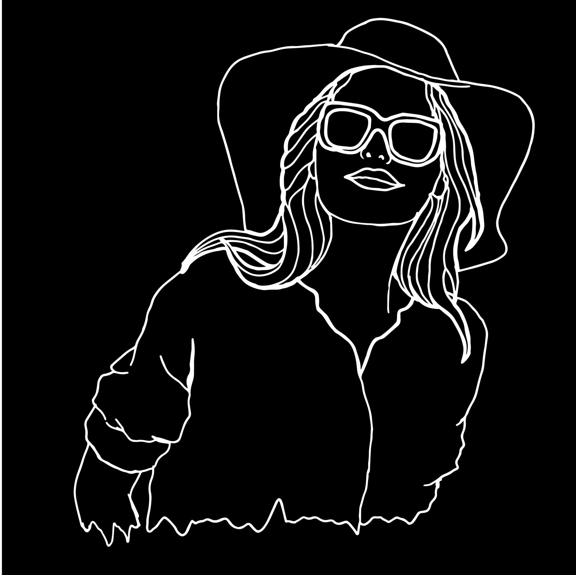Summer Theme Beautiful Woman Wearing Sunglasses White Line Art 42972107