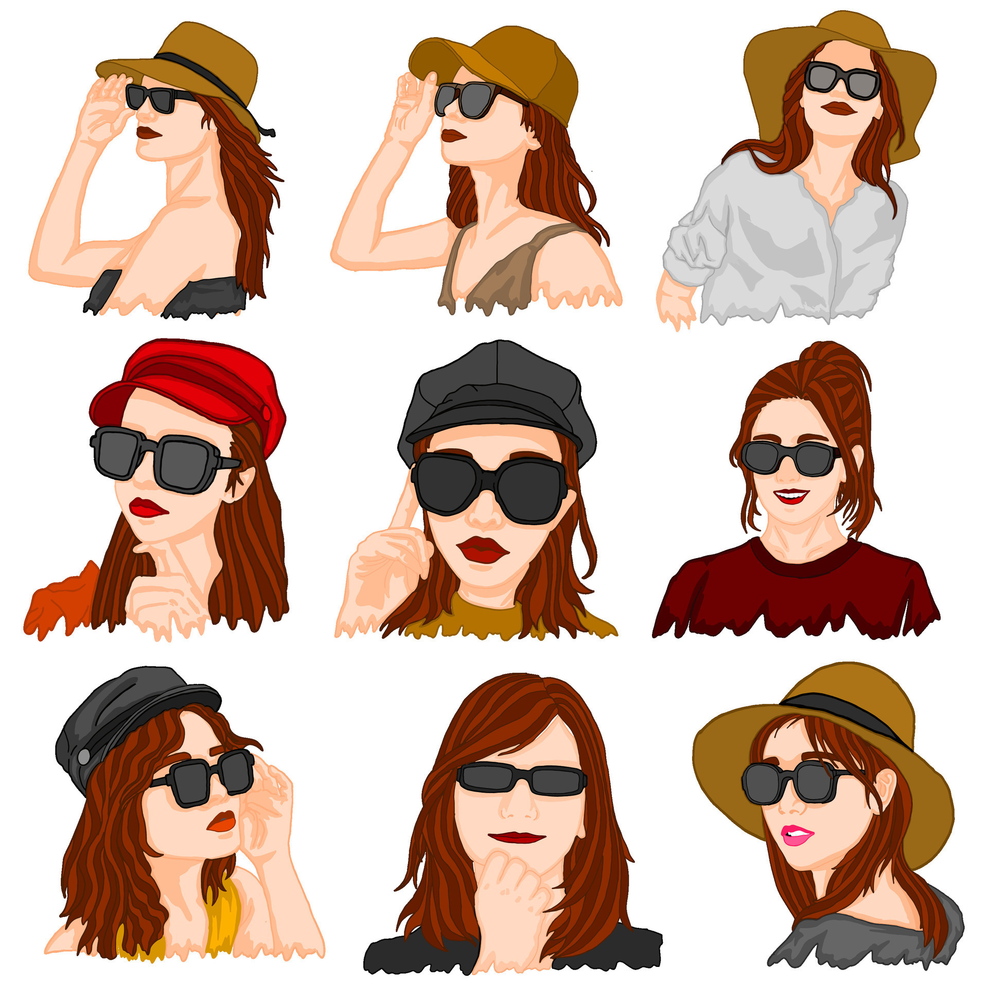 Set Of Summer Theme Beautiful Woman Wearing Sunglasses 42972127 Vector