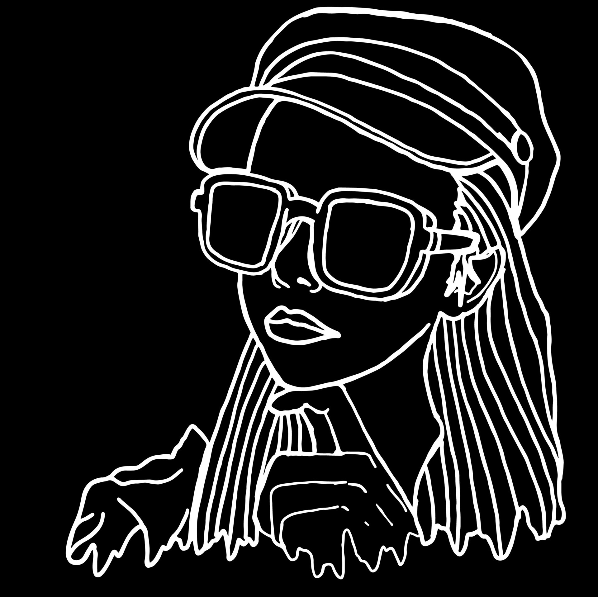 Summer Theme Beautiful Woman Wearing Sunglasses White Line Art 42972135