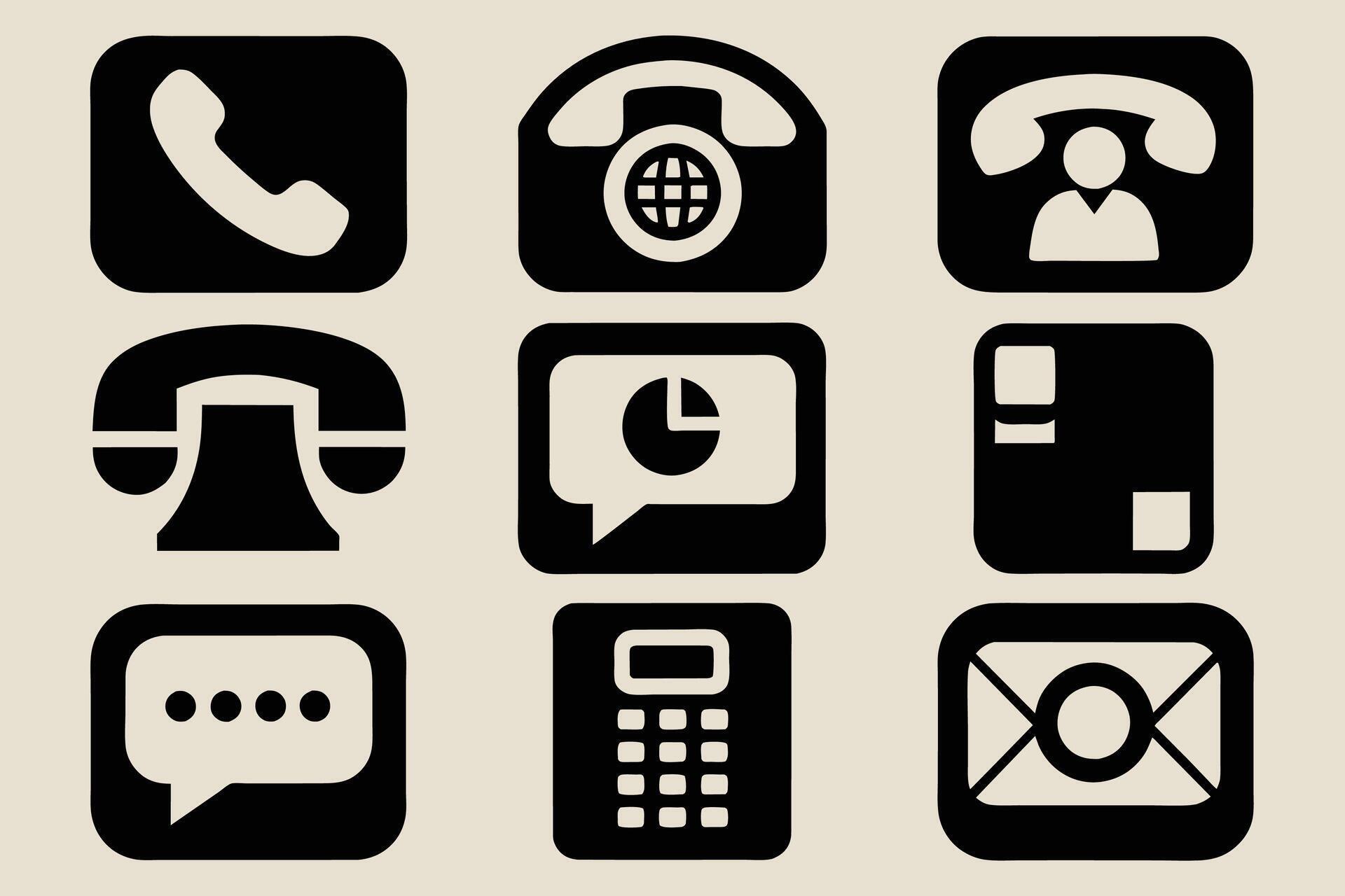 Phone icon collection. Simple black and white telephone call symbol ...
