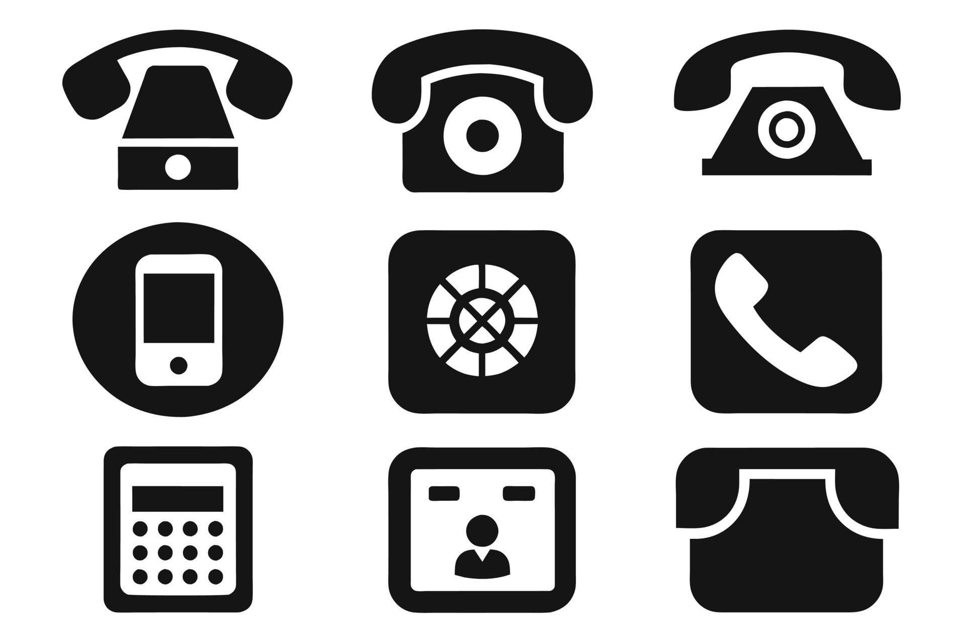 Phone icon collection. Simple black and white telephone call symbol ...