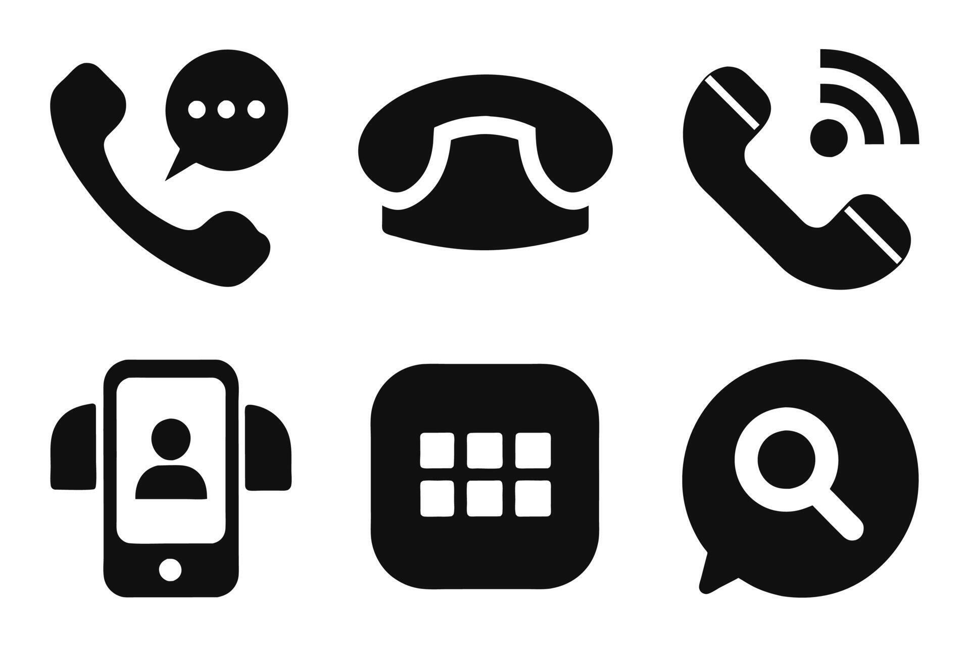 Phone icon collection. Simple black and white telephone call symbol ...