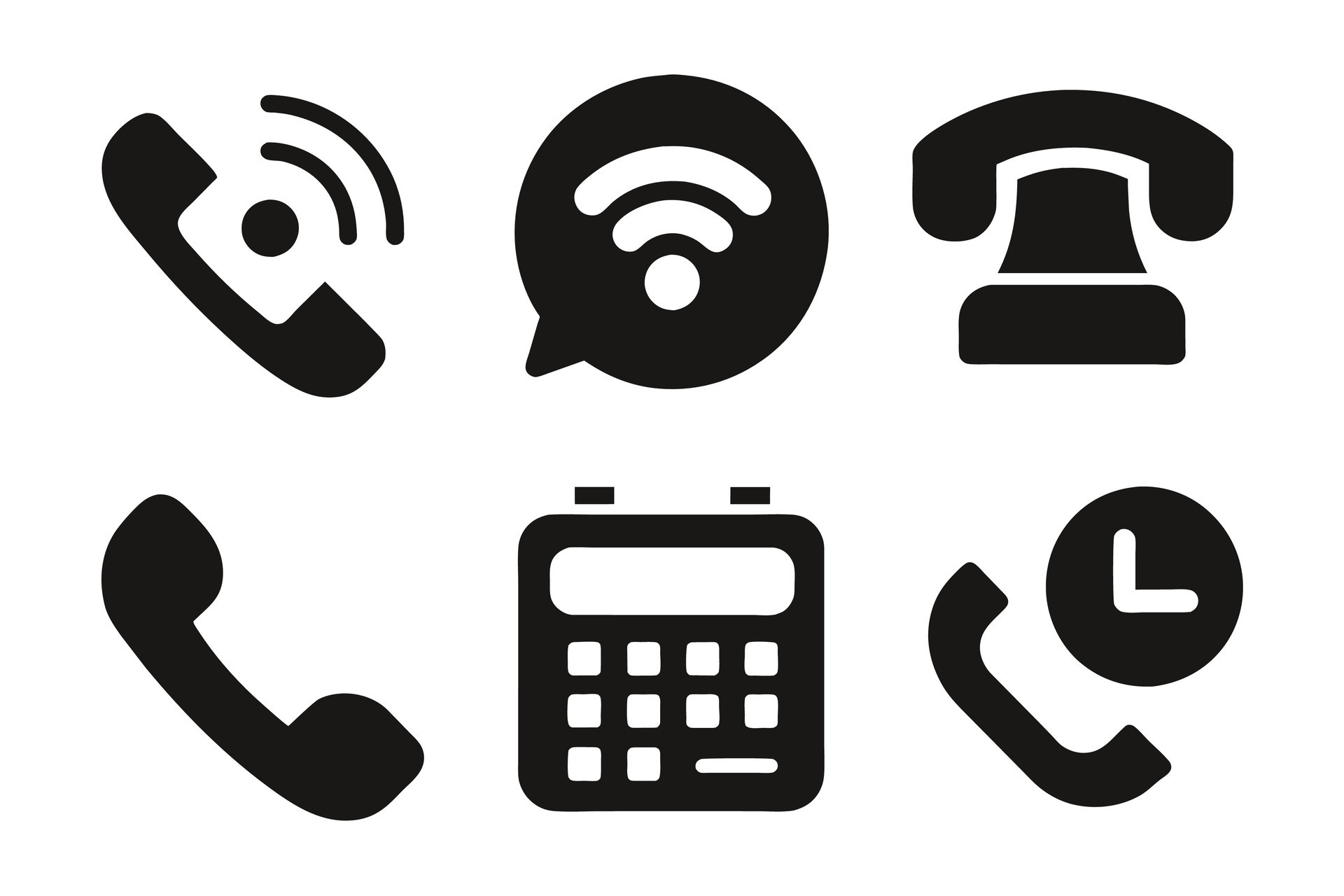 Phone icon collection. Simple black and white telephone call symbol ...