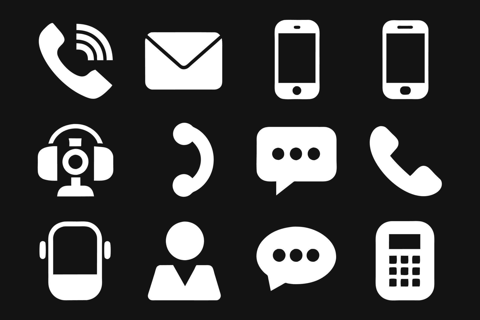 Phone icon collection. Simple black and white telephone call symbol ...